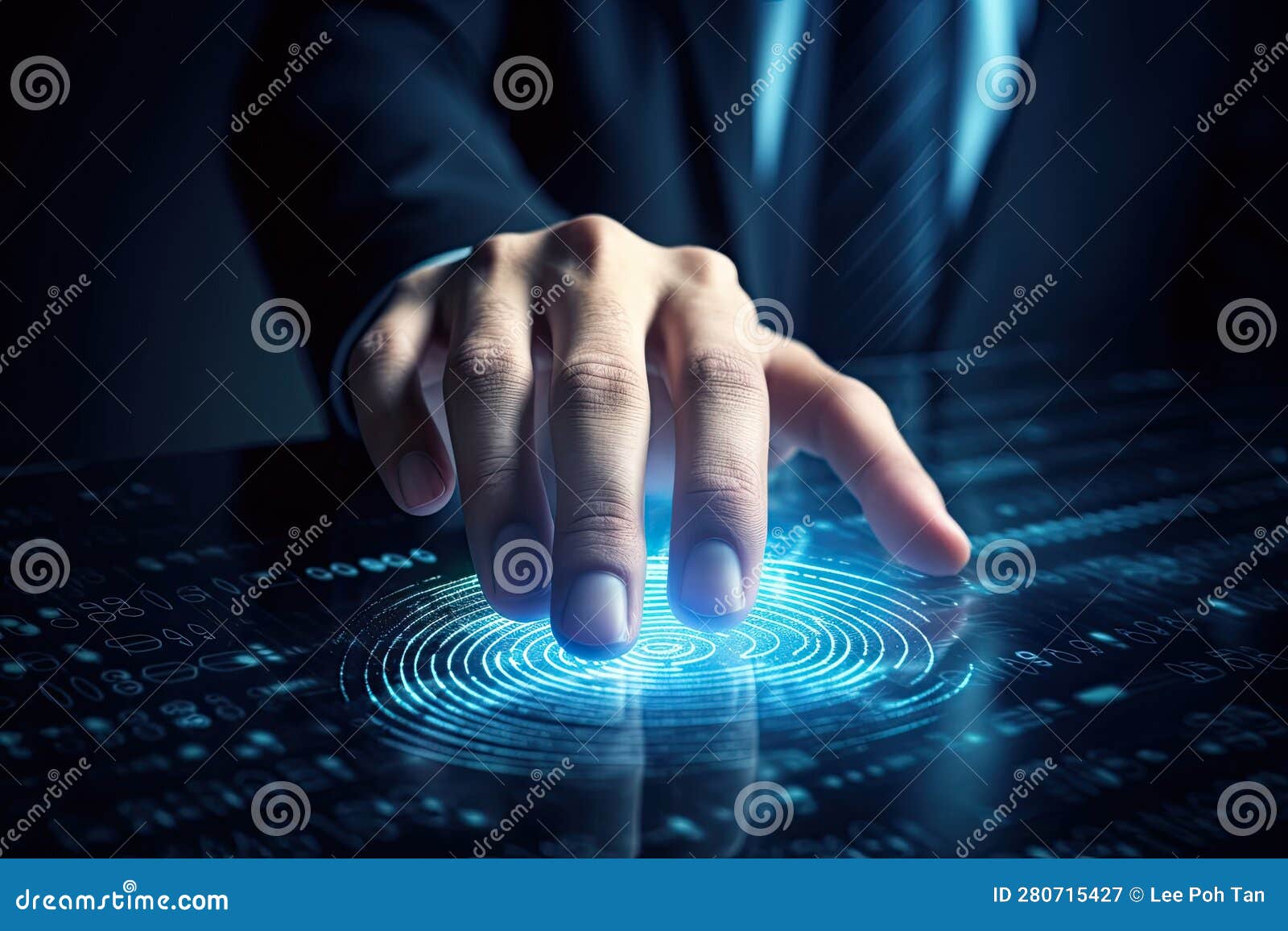 A Man Fingerprint Touch on the Screen To Open Security System Stock ...