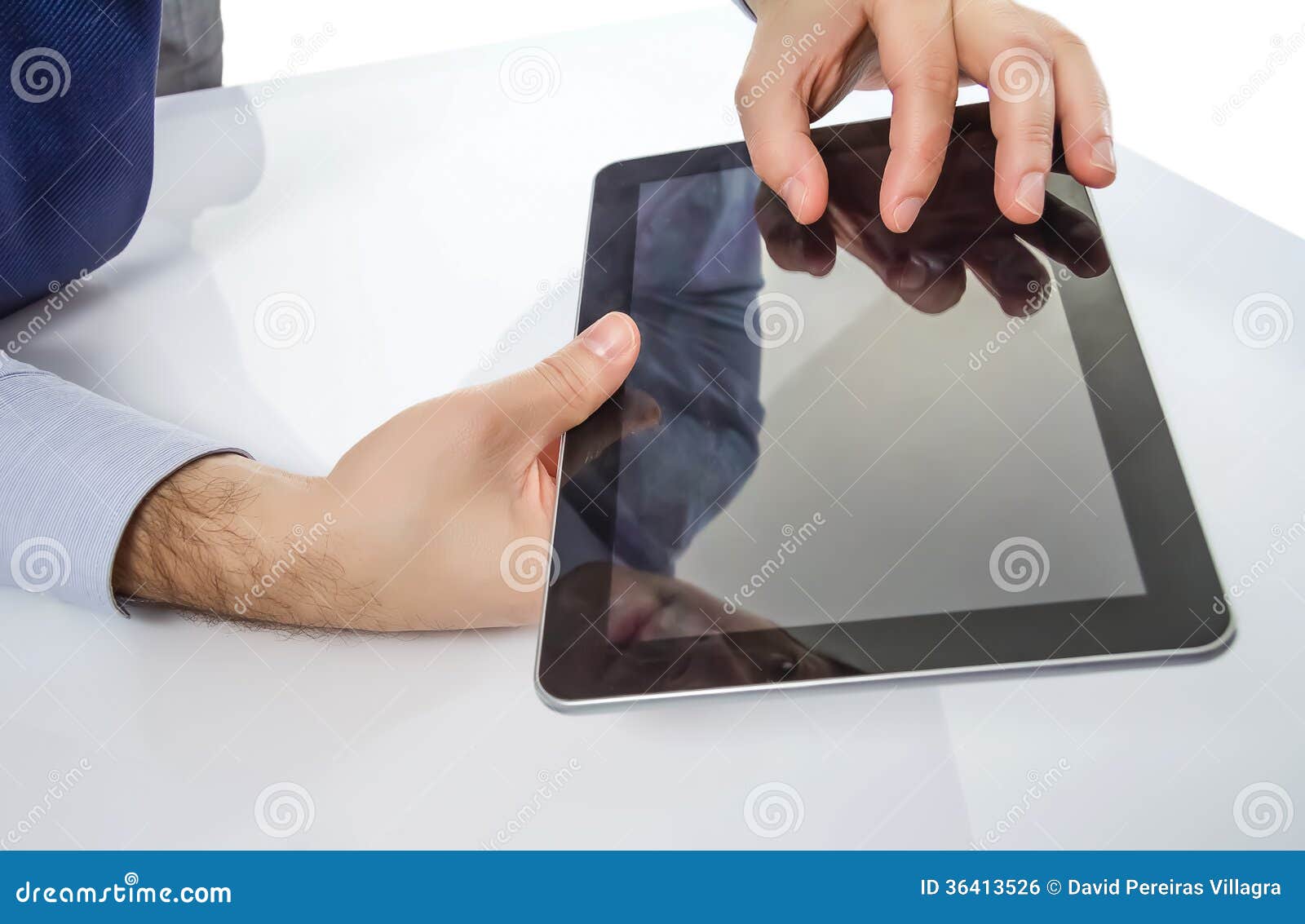 Man Fingers Touching Screen on Digital Tablet Stock Photo - Image of ...
