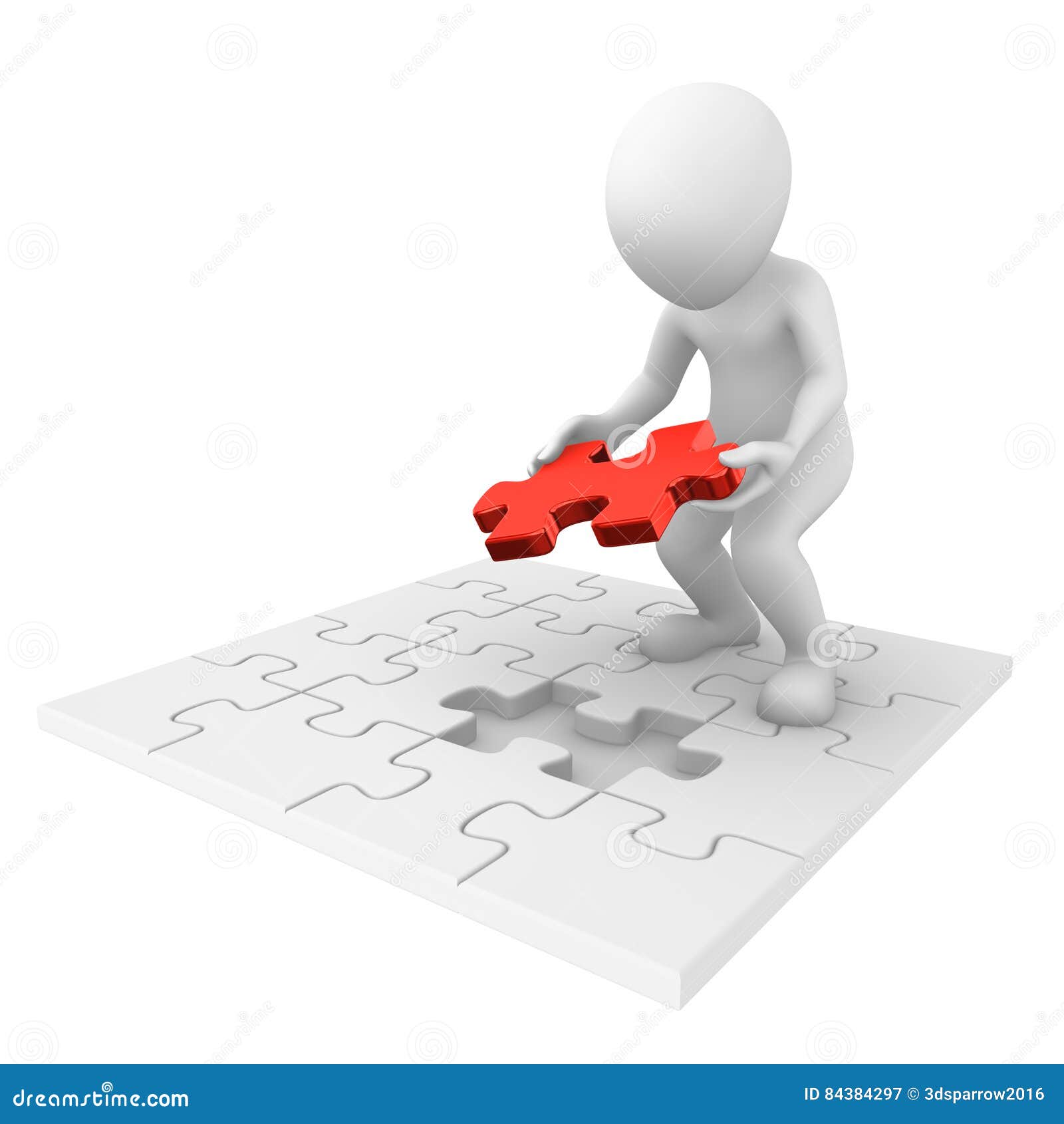 Man Finishing Jigsaw Puzzle. Stock Illustration - Illustration of ...