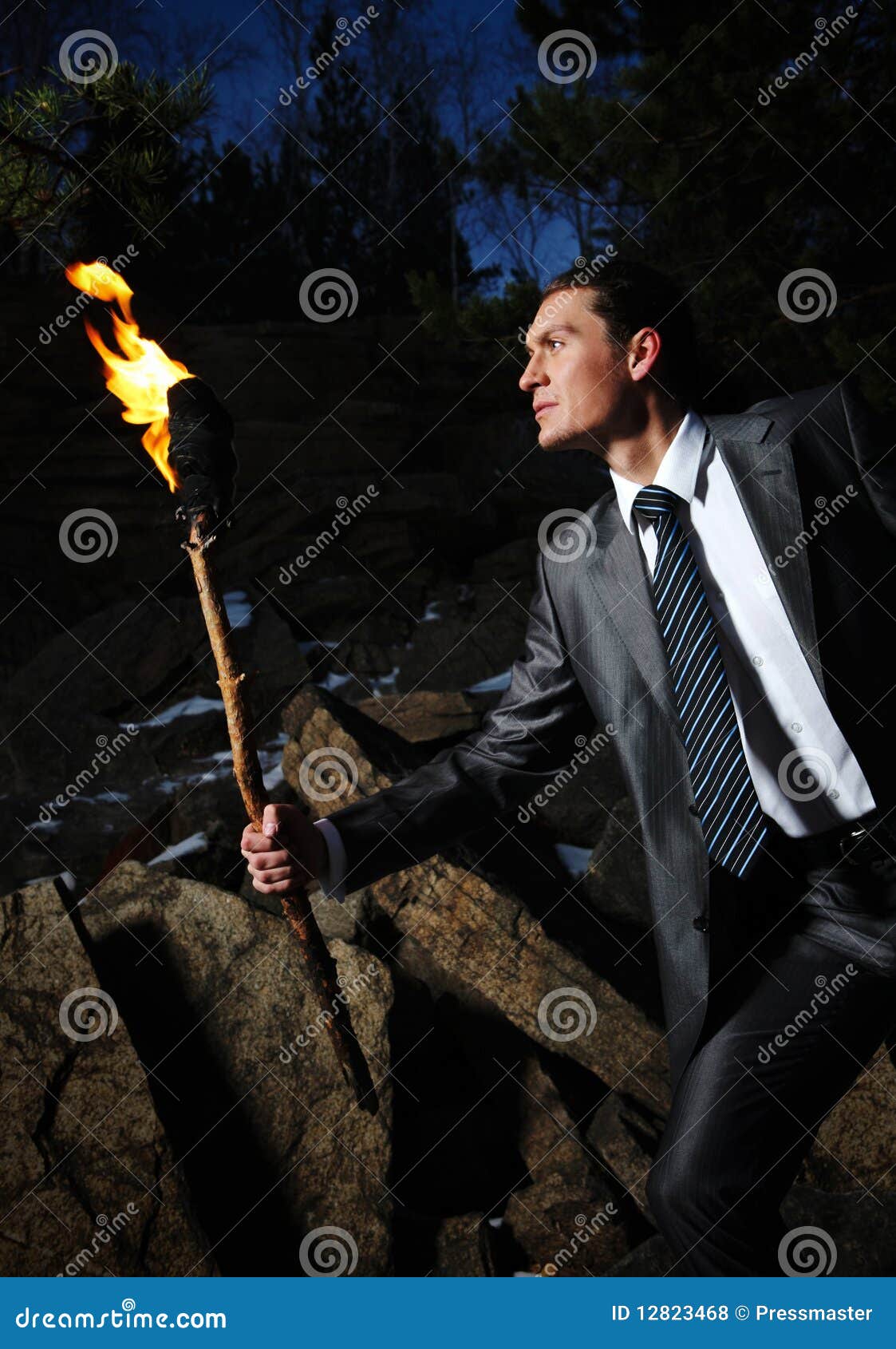 Man with fire stock photo. Image of carrying, forward - 12823468