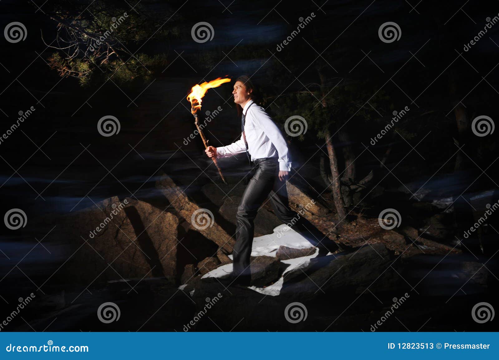 Man with fire stock image. Image of hunter, male, blaze - 12823513