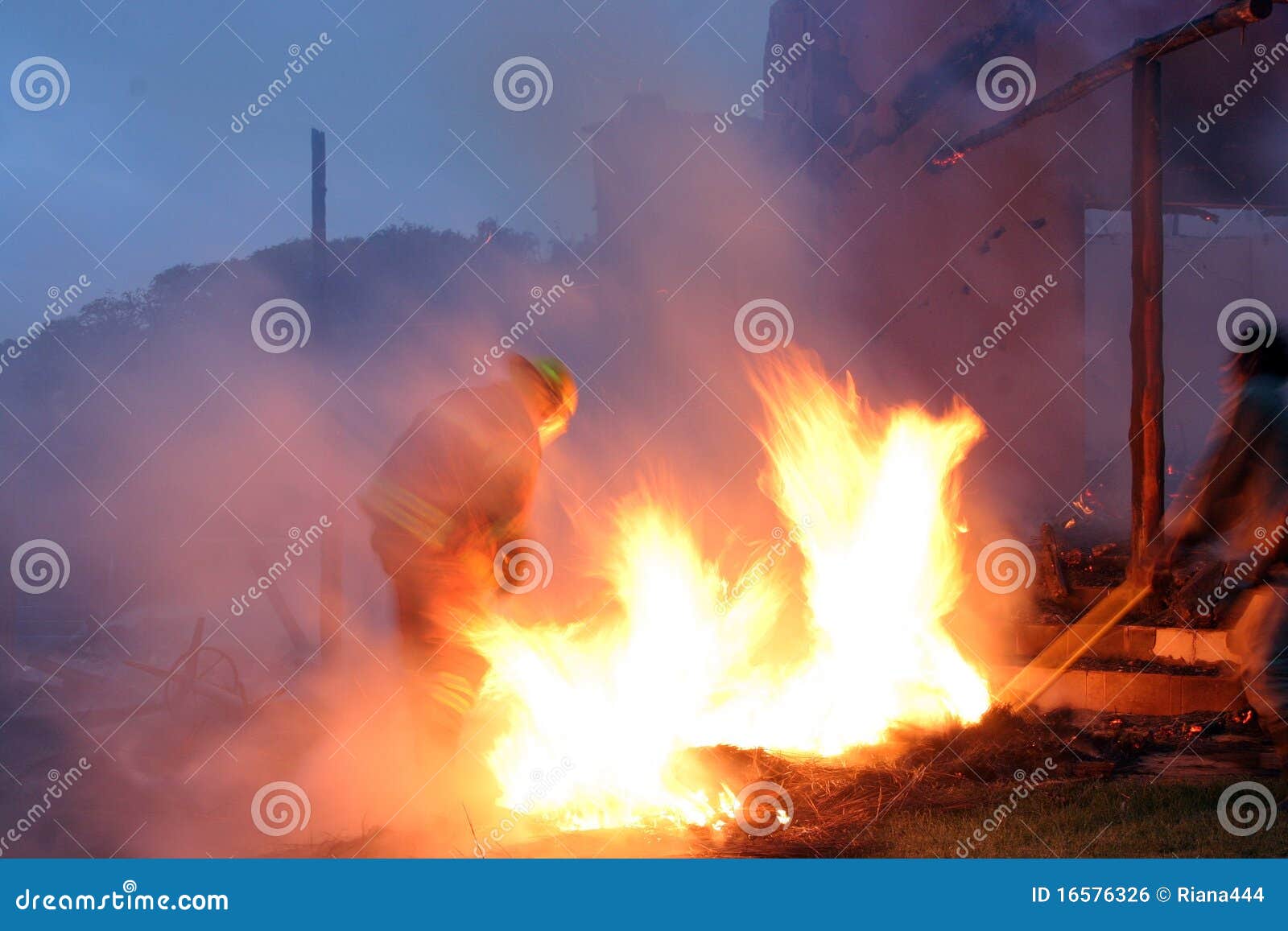 Man in fire stock photo. Image of fire, extinguishing - 16576326