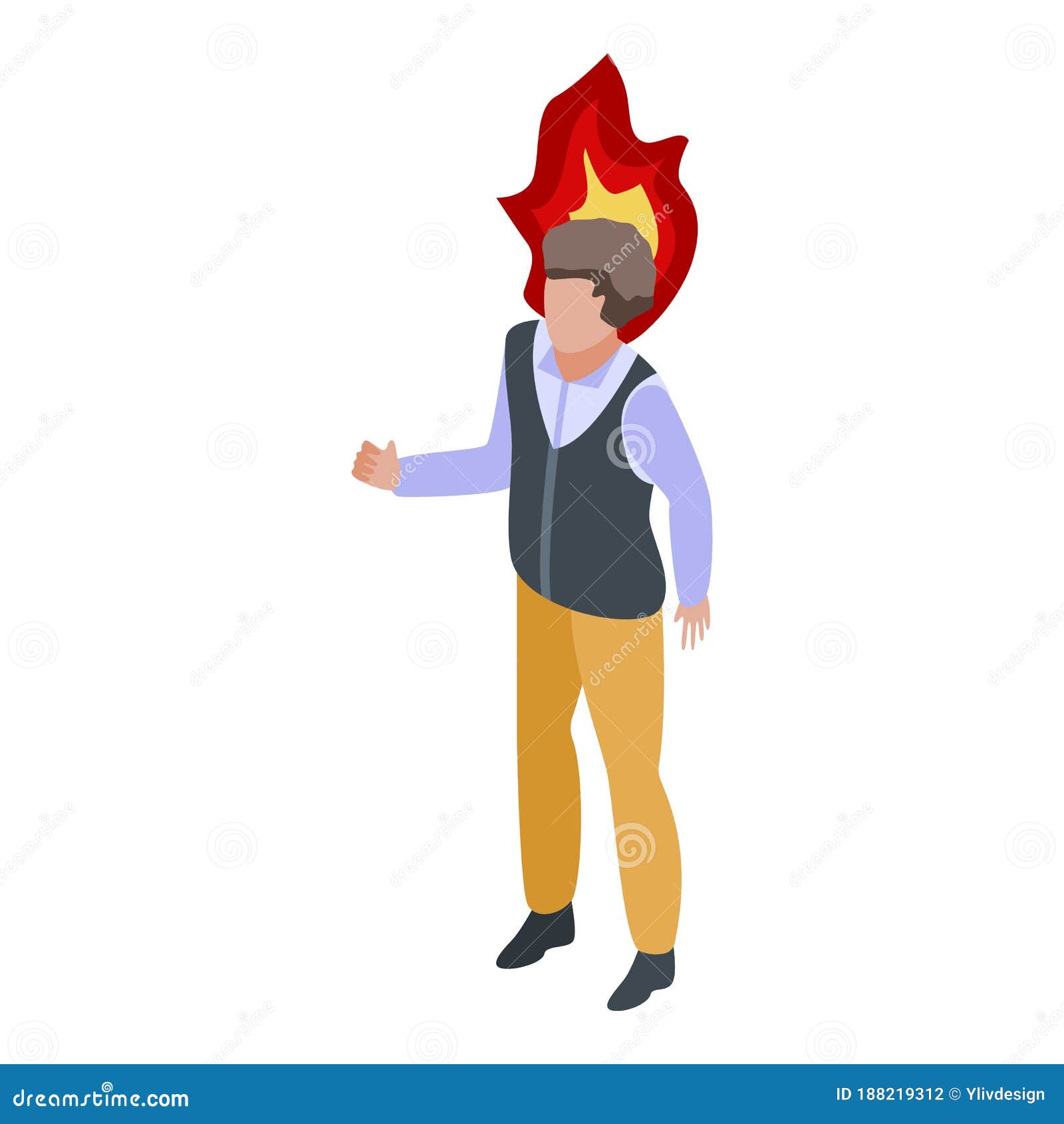 Man Fire on Head Icon, Isometric Style Stock Vector - Illustration of ...