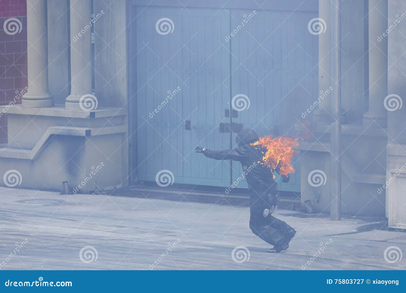 Man on fire editorial photography. Image of back, yelling - 75803727