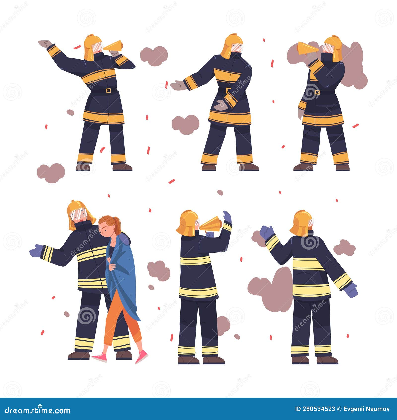 Man Firefighter Character Standing with Megaphone Warning about ...