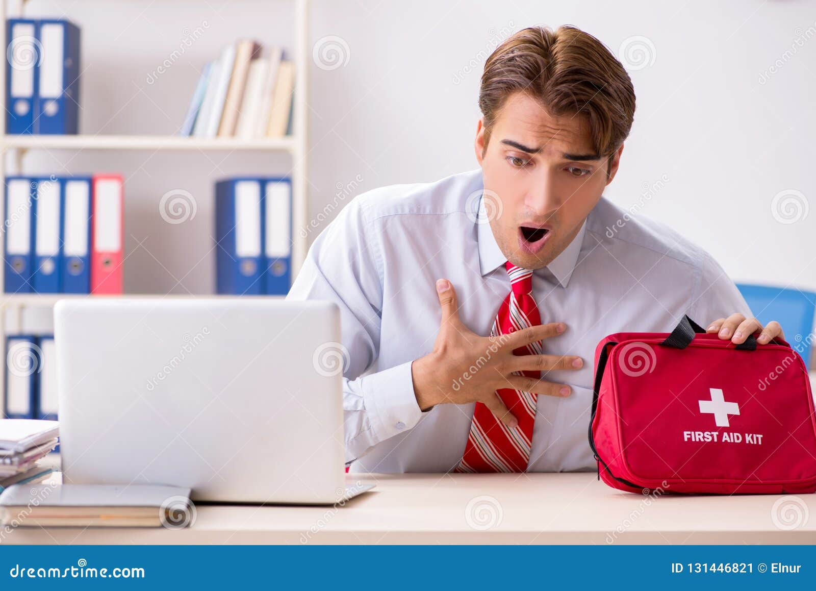 The Man with First Aid Kit in the Office Stock Image - Image of ...