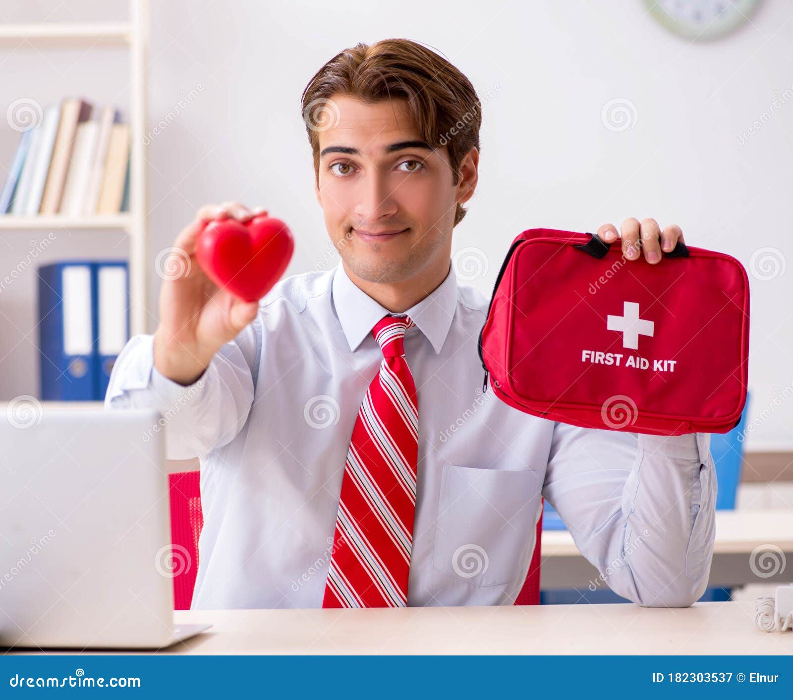 Man with First Aid Kit in the Office Stock Image - Image of care, case ...