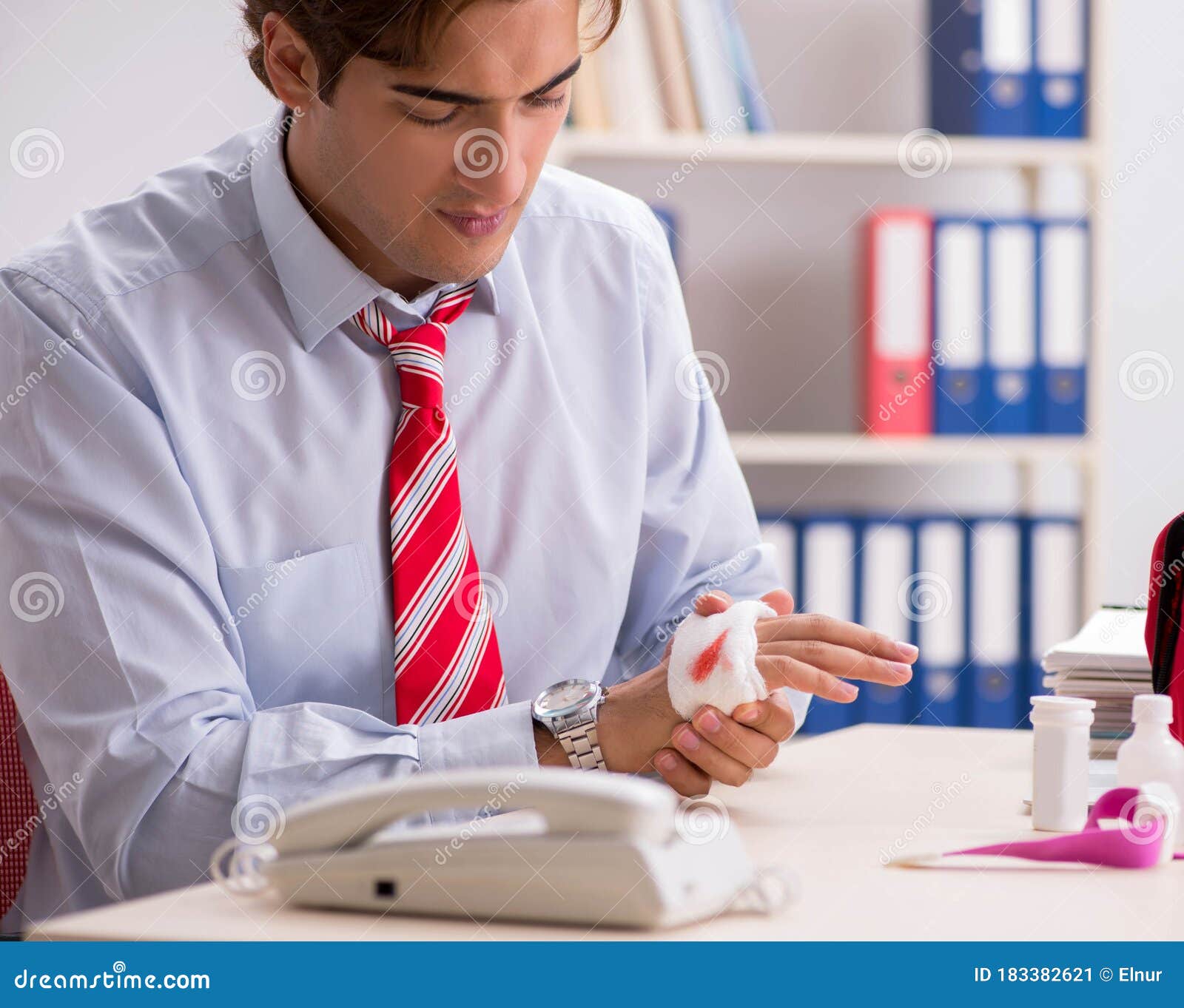 Man with First Aid Kit in the Office Stock Image - Image of cross, drug ...