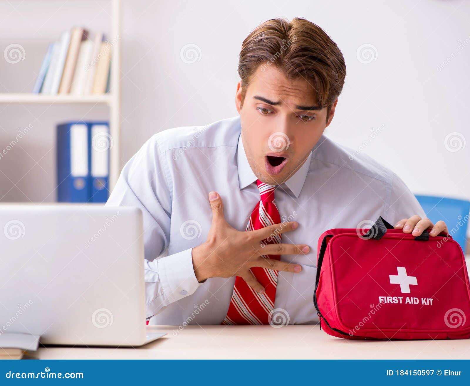 Man with First Aid Kit in the Office Stock Image - Image of accident ...