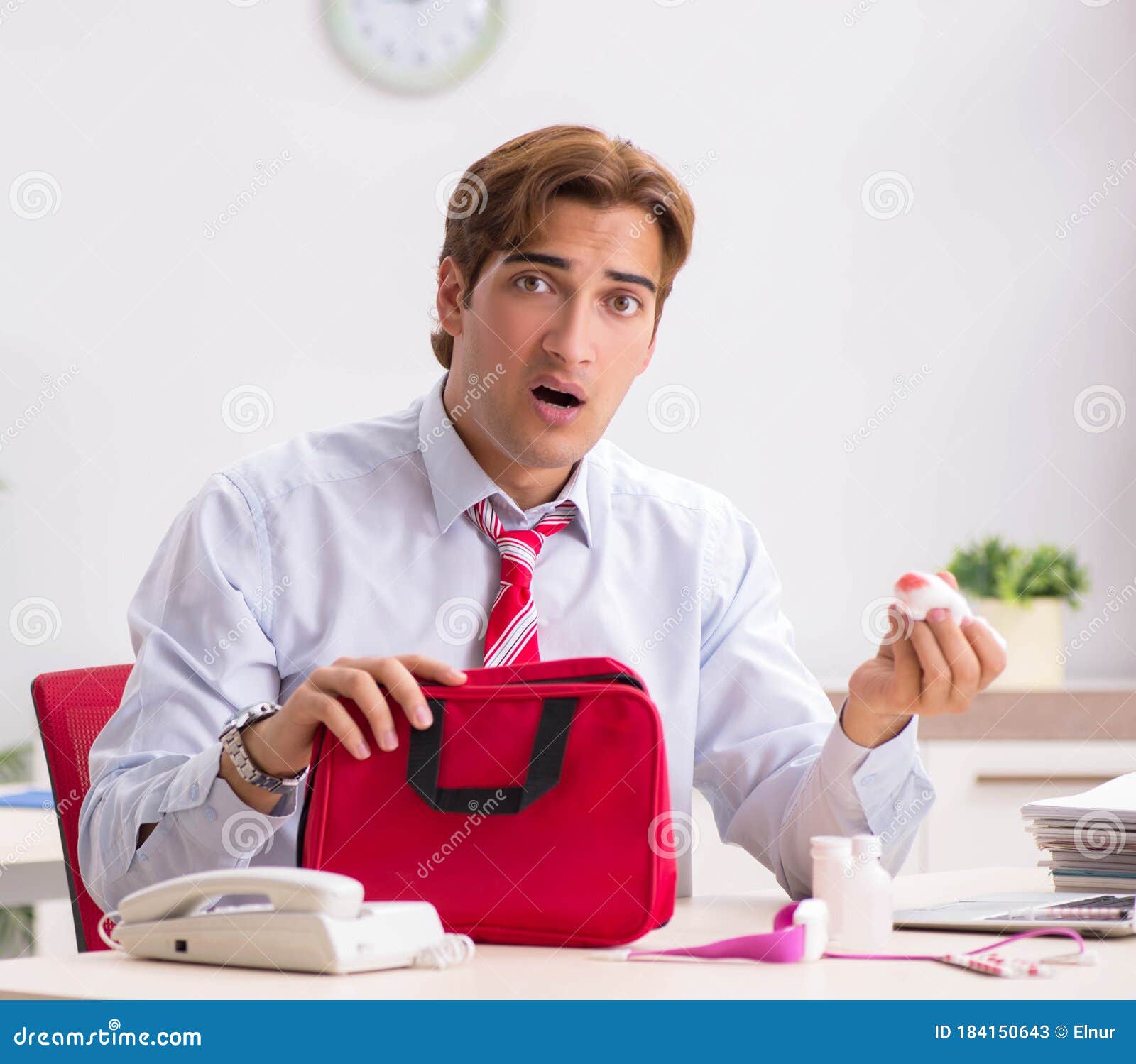 Man with First Aid Kit in the Office Stock Image - Image of help ...