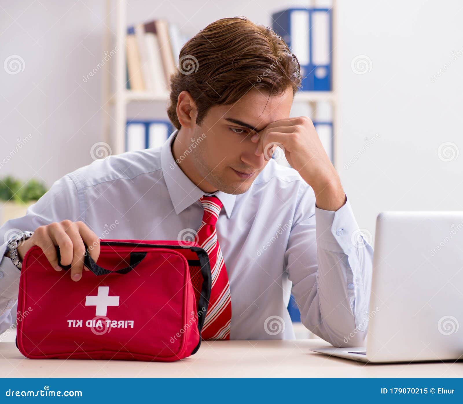 Man with First Aid Kit in the Office Stock Image - Image of emergency ...