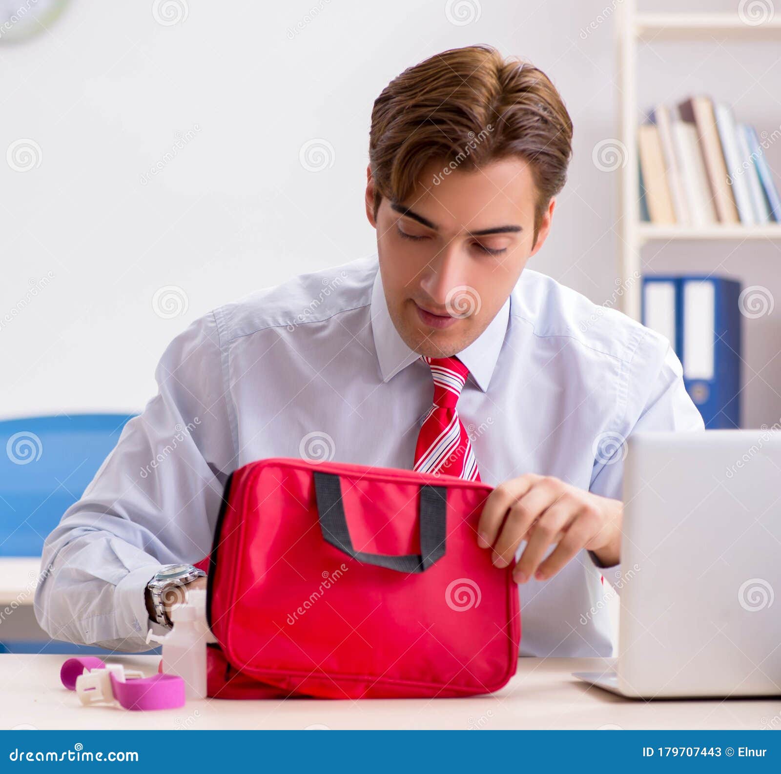 Man with First Aid Kit in the Office Stock Image - Image of medic ...