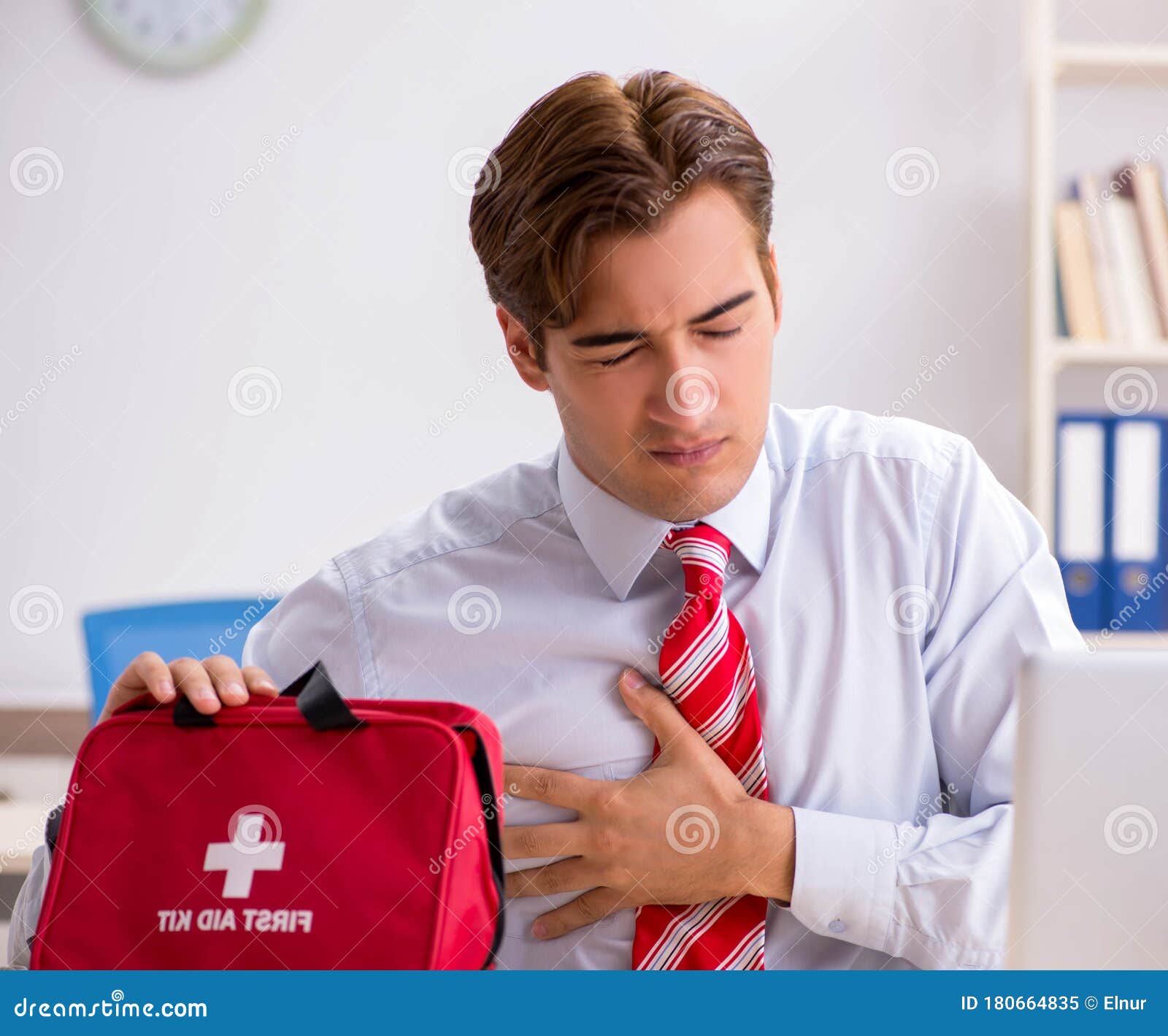 Man with First Aid Kit in the Office Stock Image - Image of heart ...