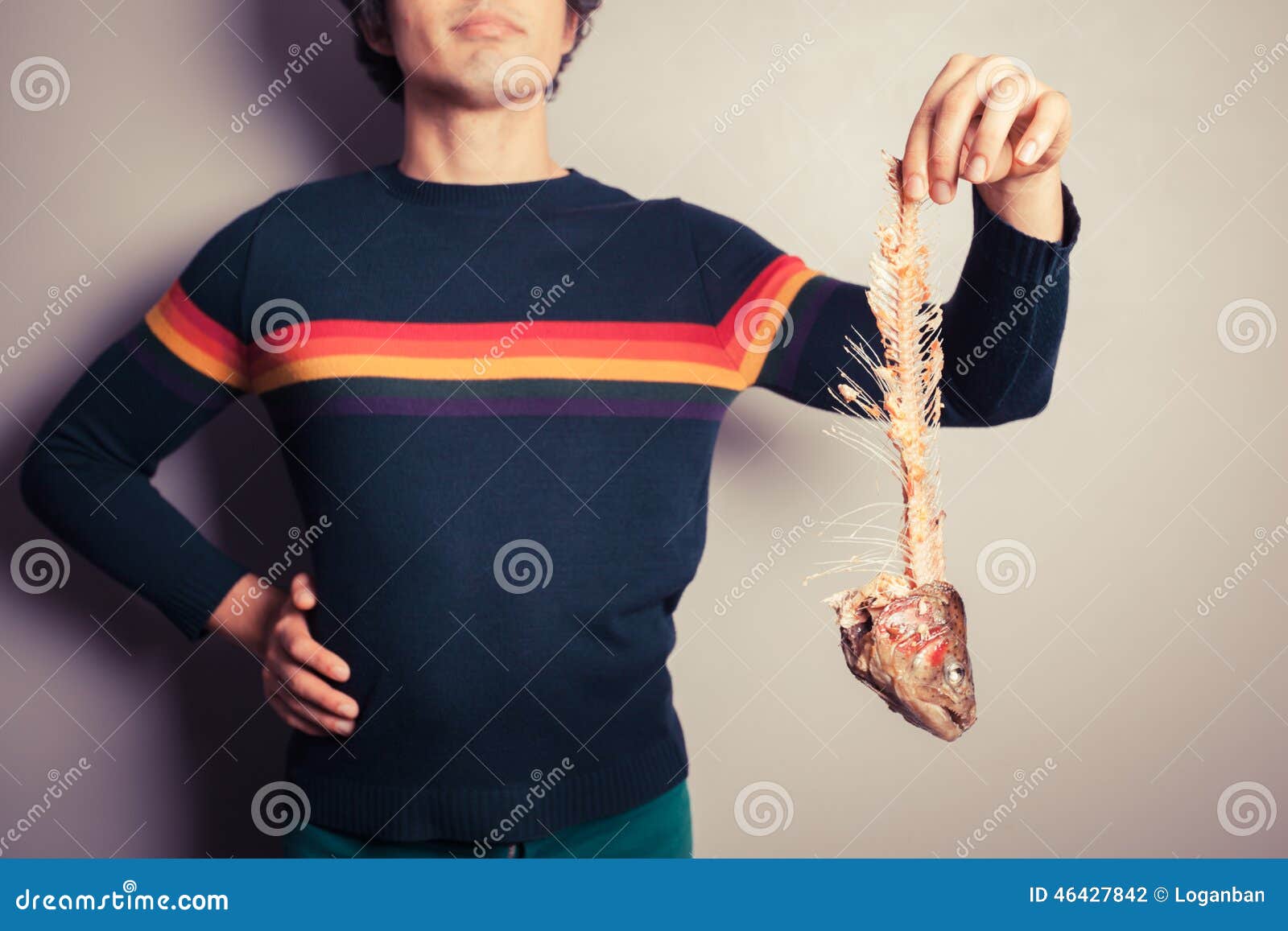Fish Skeleton In A Plastic Crate. The Skeleton Of The Cod Fish After ...