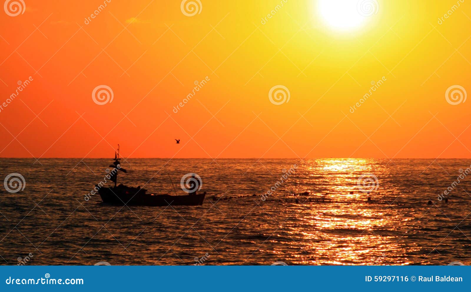 Man on Fisher Boat at Sunset Stock Photo - Image of fisher, background ...