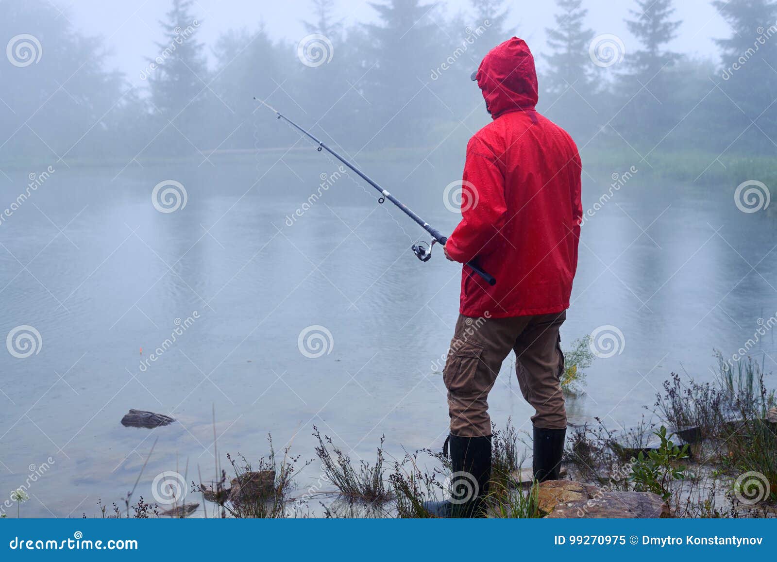 Man with Fishing Rod on the Lake Stock Image - Image of look, nature ...