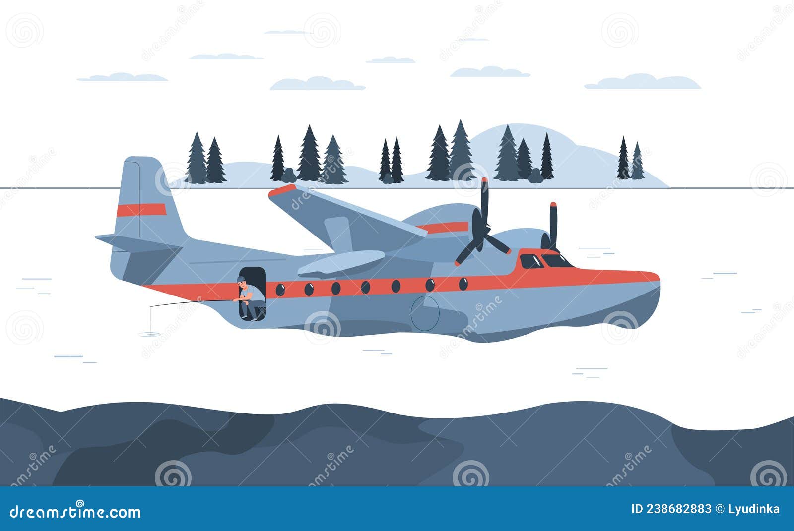 A Man Fishing from a Seaplane. Stock Vector - Illustration of traveling ...