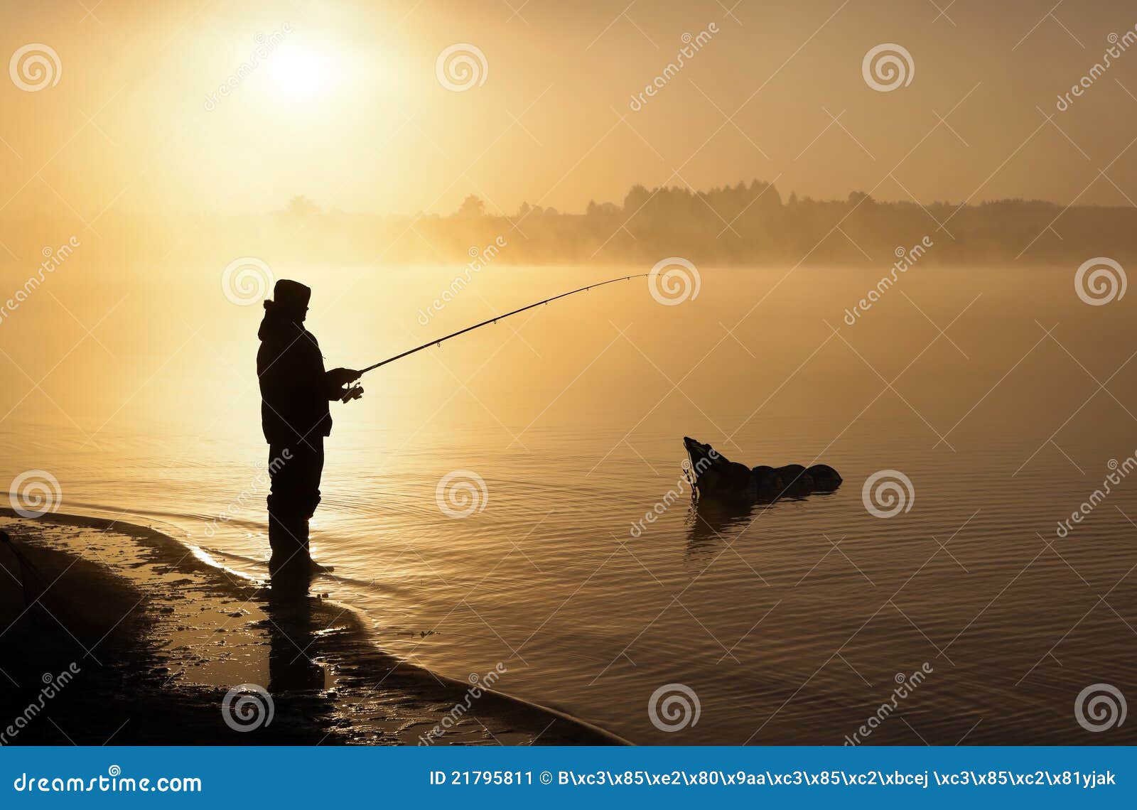 Man Fishing at Sunrise stock image. Image of outdoors - 21795811