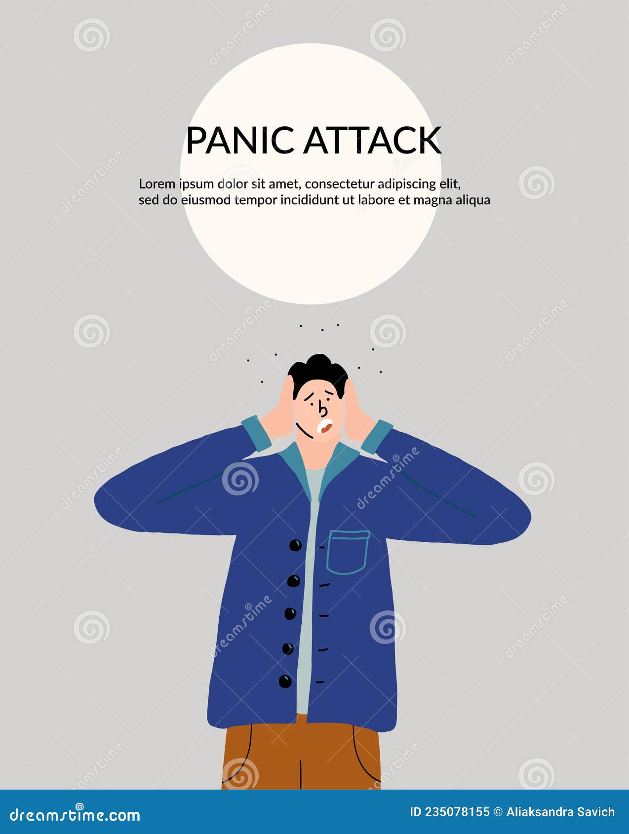 The Man is in a Fit of Terror. Panic Attack. Flyer, Vector Illustration ...