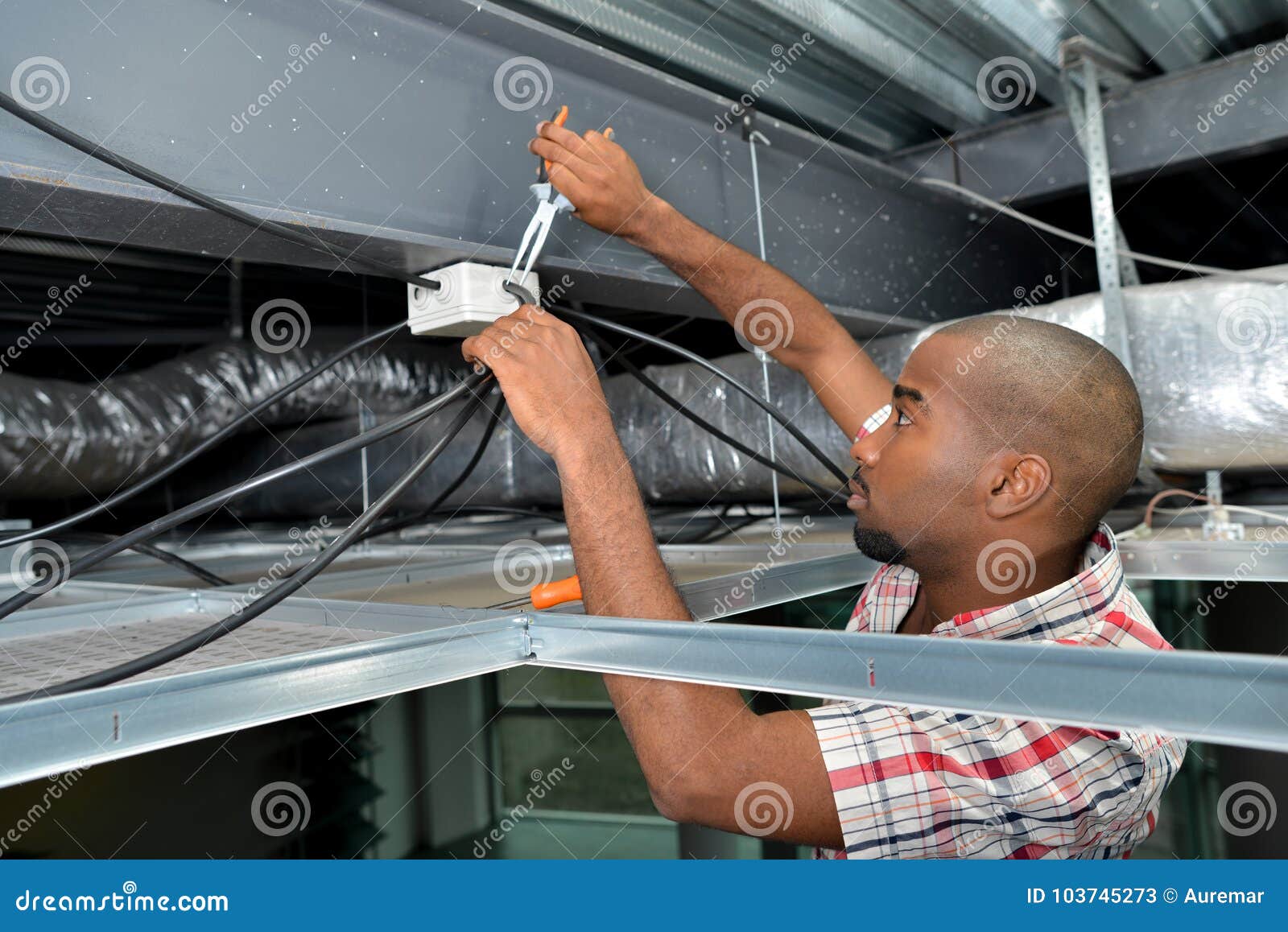 Man Fitting Cables into Junction Box Stock Image - Image of screwdriver ...
