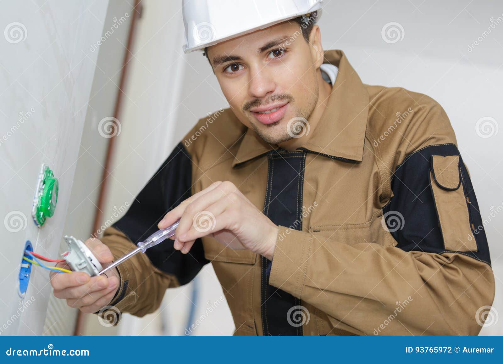Man Fitting Electrical Outlet in Bathroom Stock Photo - Image of ...