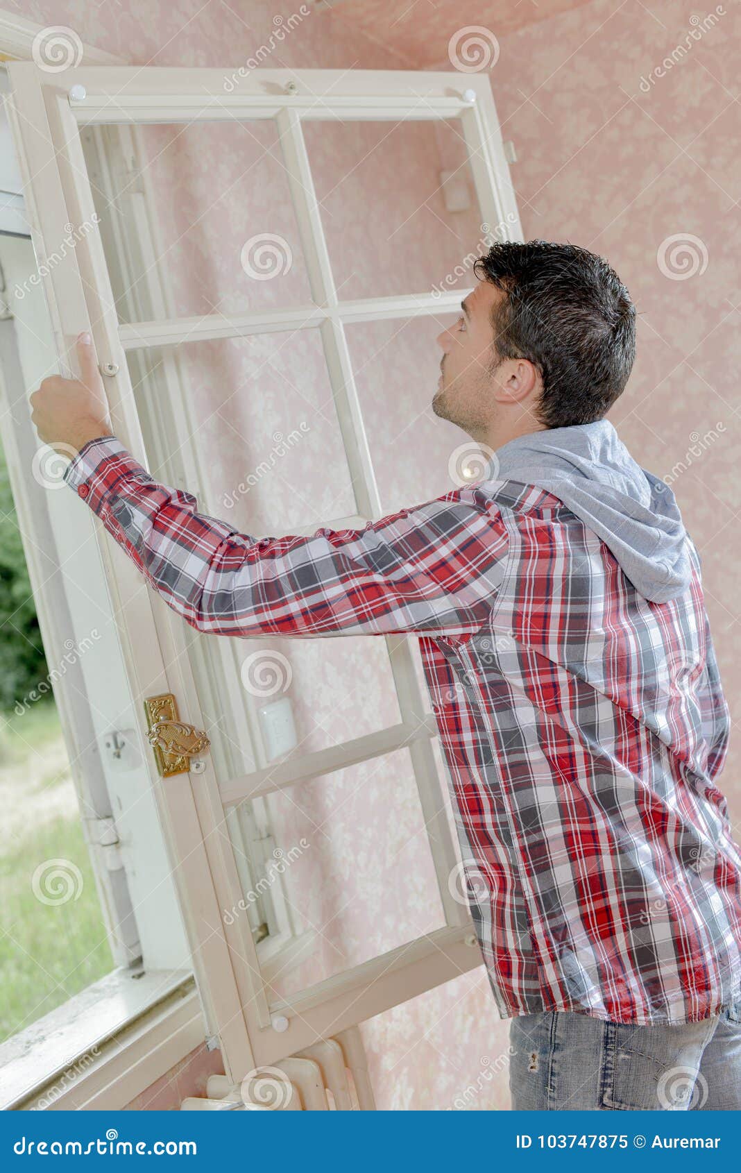 Man fitting new window stock image. Image of work, careful - 103747875