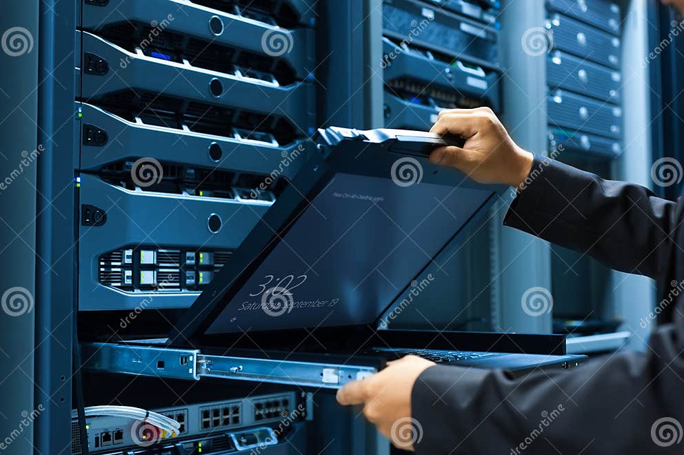 Man Fix Server Network in Data Center Room Stock Photo - Image of ...