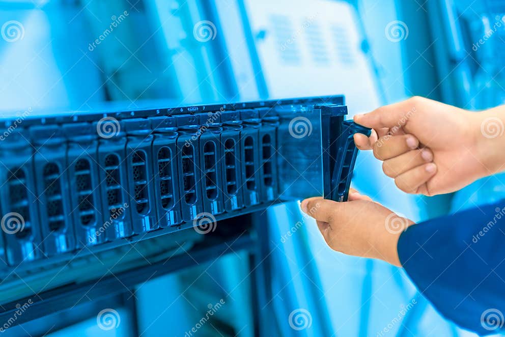 Man Fix Server Network in Data Center Room Stock Image - Image of wired ...
