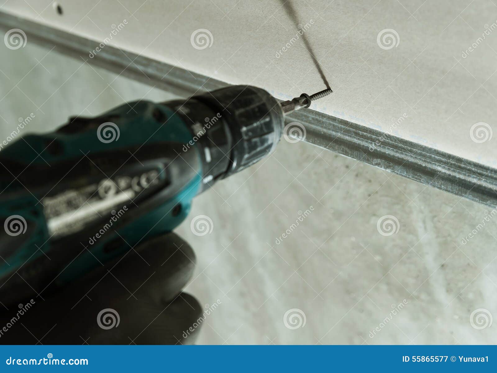 Man fixes the drywall stock image. Image of working, metal - 55865577