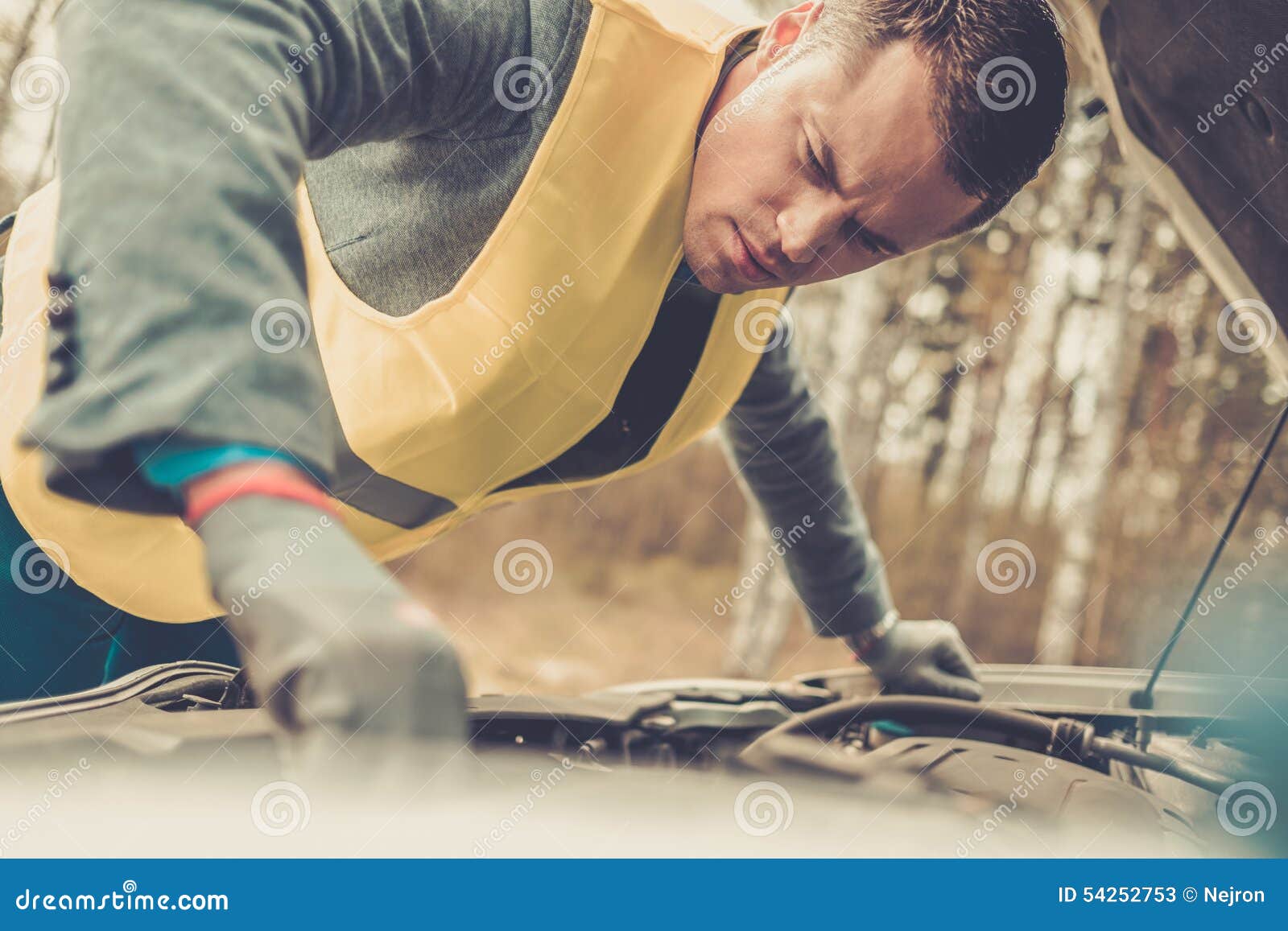 Man fixing broken car stock image. Image of rescue, accident - 54252753