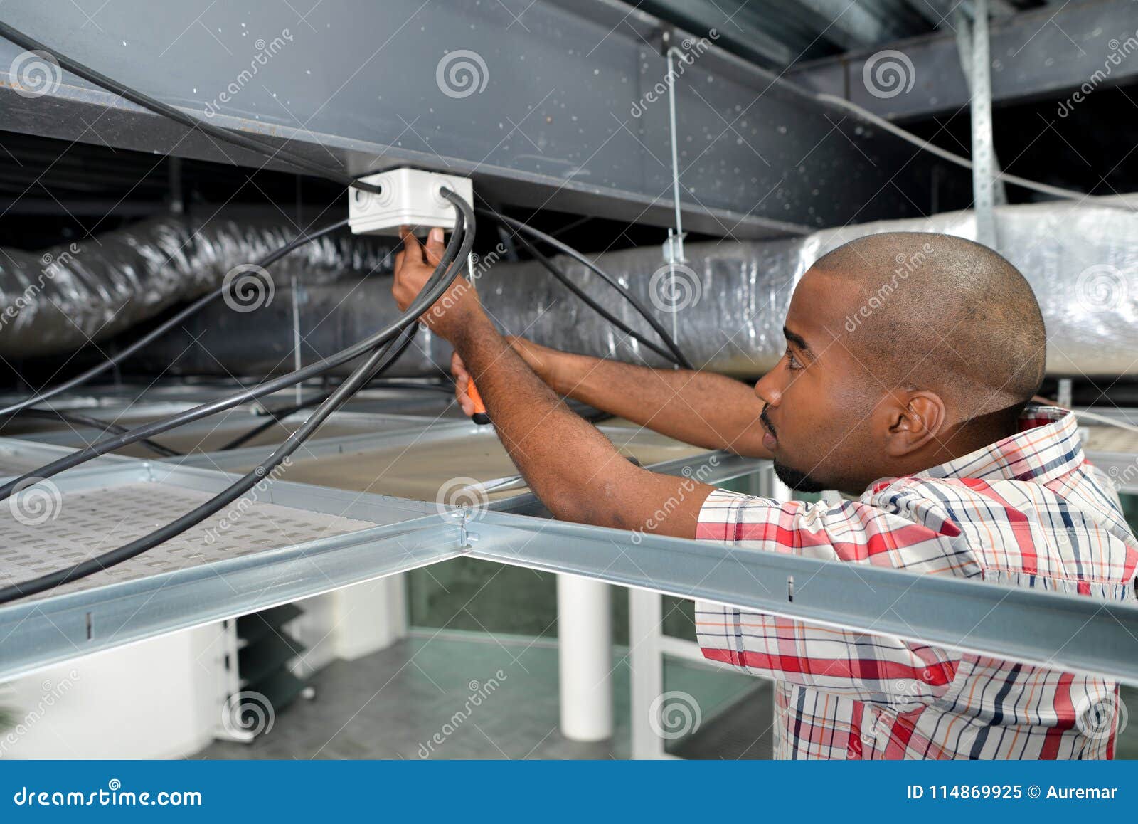Man Fixing Cables into Junction Box Stock Image - Image of joist ...