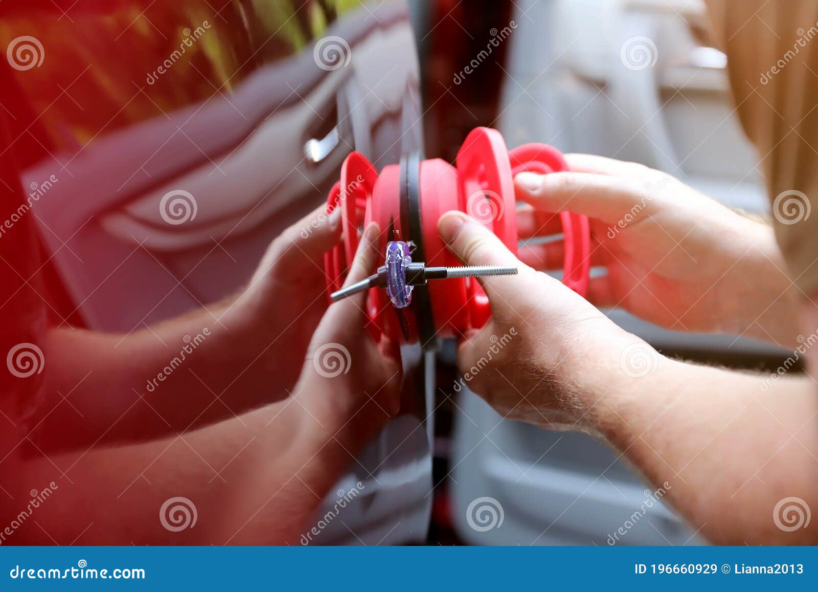 Man Fixing Car Dent by Himself Stock Image - Image of marker, easy ...
