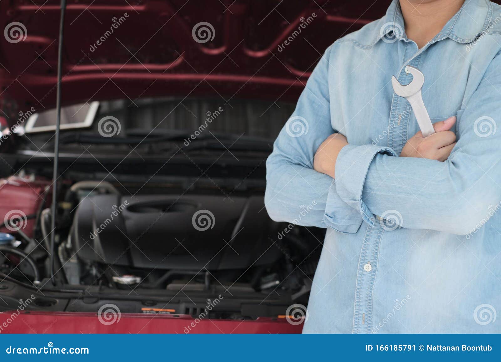 A Man Fixing the Car Engine with Copy Space Stock Image - Image of ...