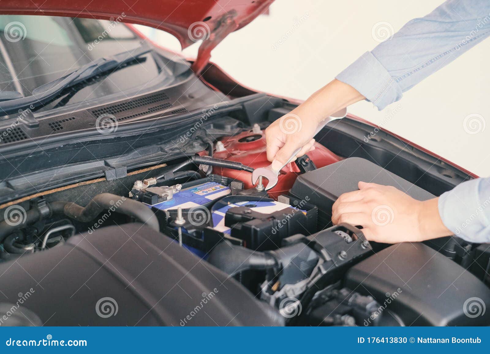 A Man Fixing the Car Engine with Copy Space Stock Photo - Image of ...