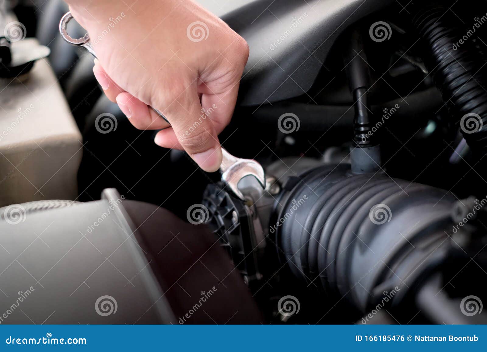 A Man Fixing the Car Engine with Copy Space Stock Photo - Image of ...