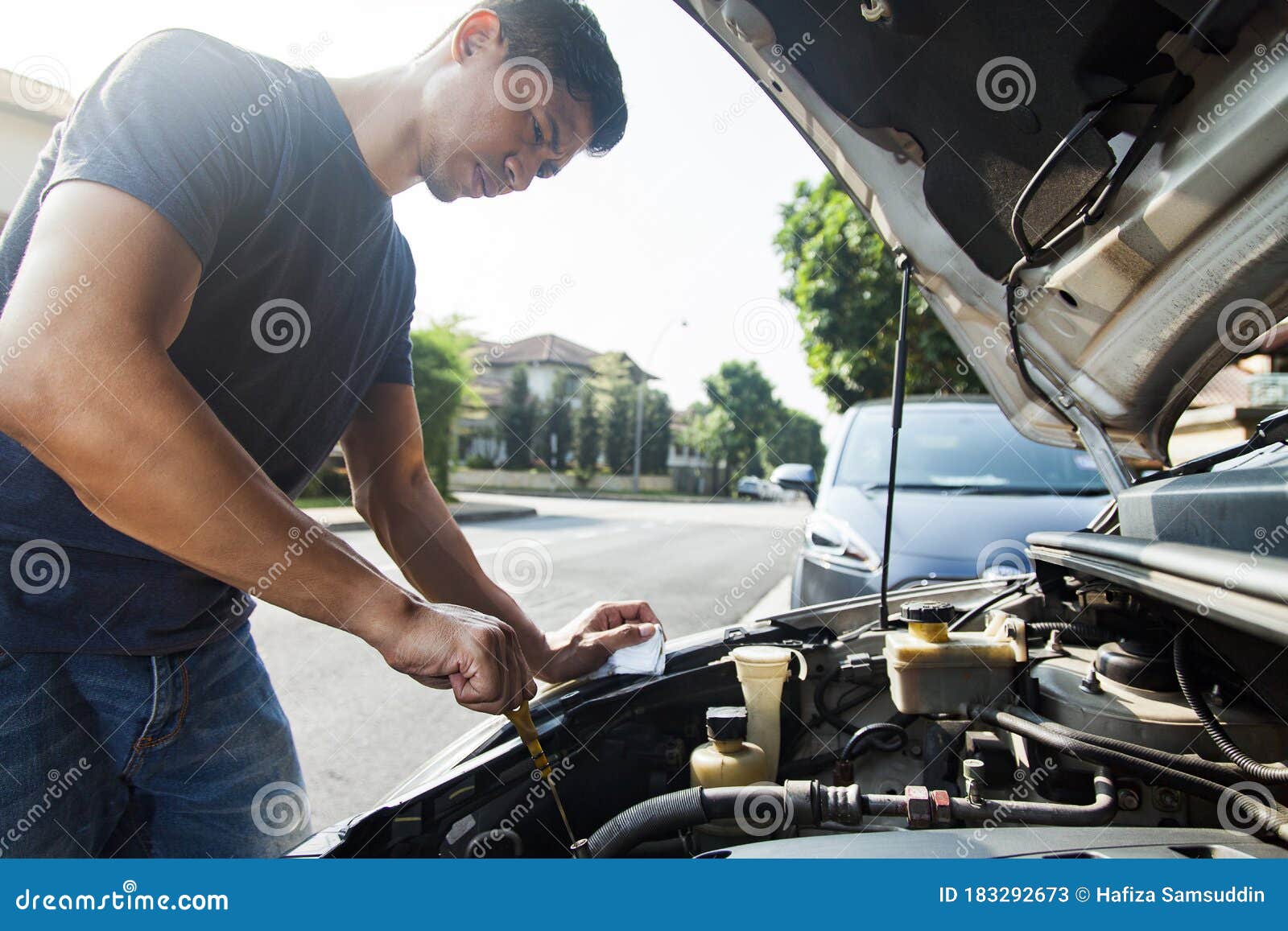 Man fixing a car stock image. Image of breakdowns, person - 183292673