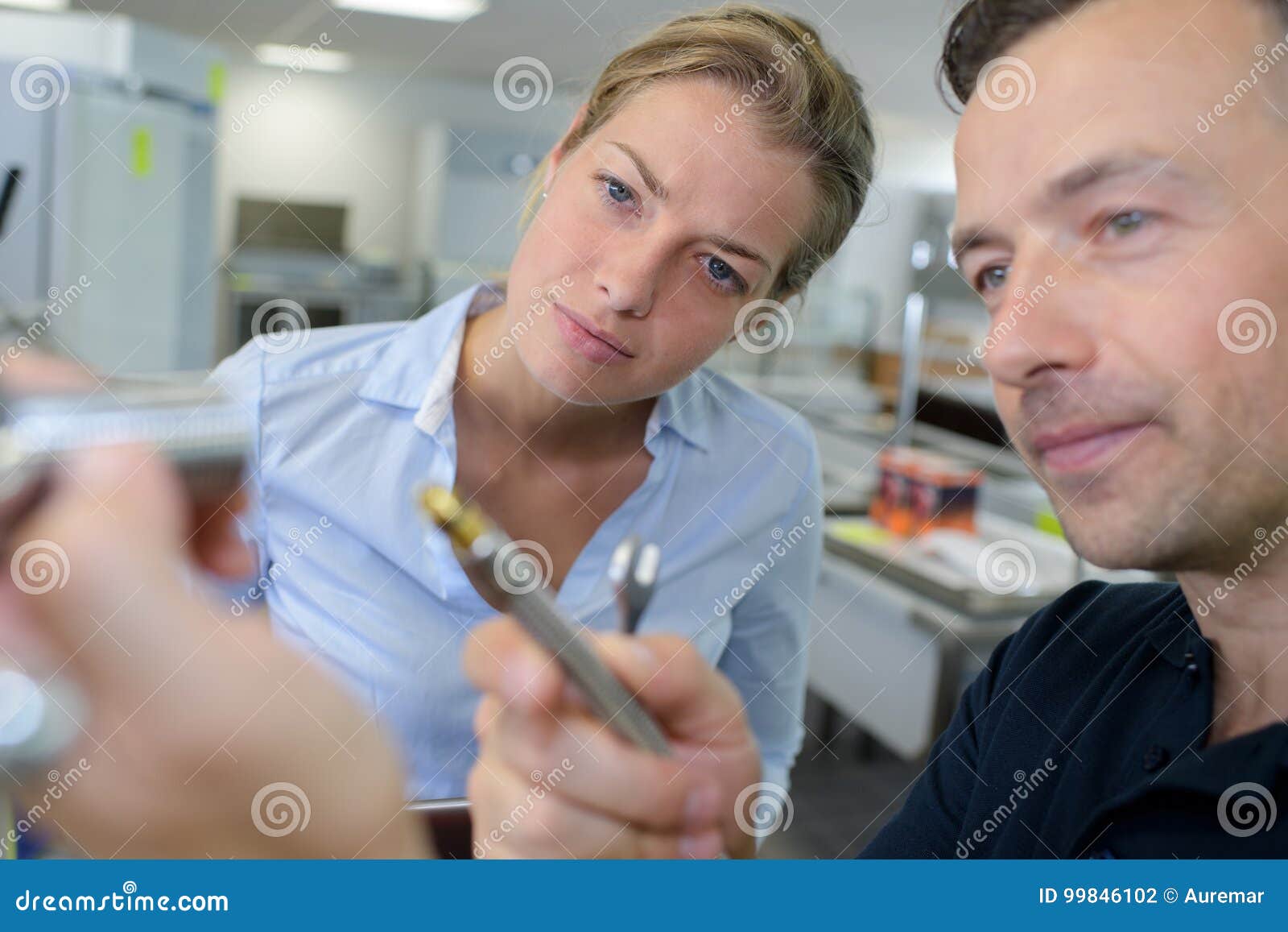 Man Fixing Computer in Front Female Customer Stock Photo - Image of ...