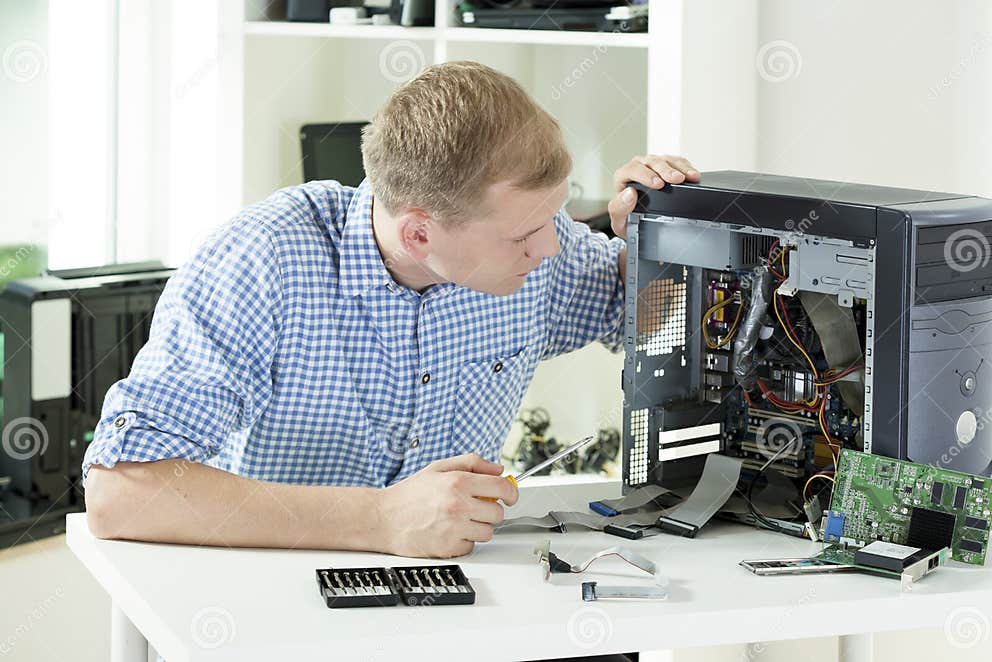 Man fixing computer stock image. Image of interior, broken - 46260901