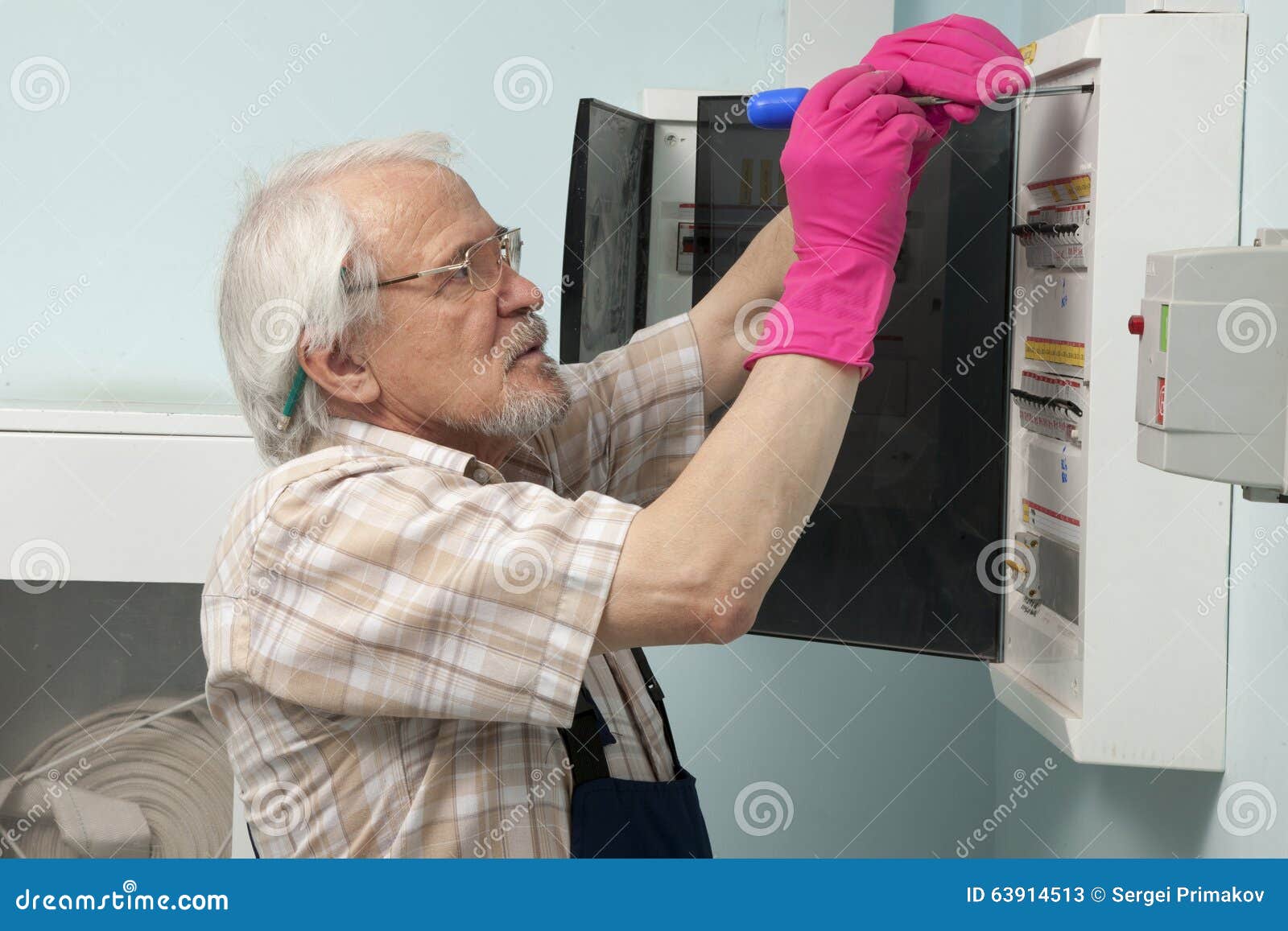 Man Fixing Electric Light Meter Stock Image - Image of checking ...