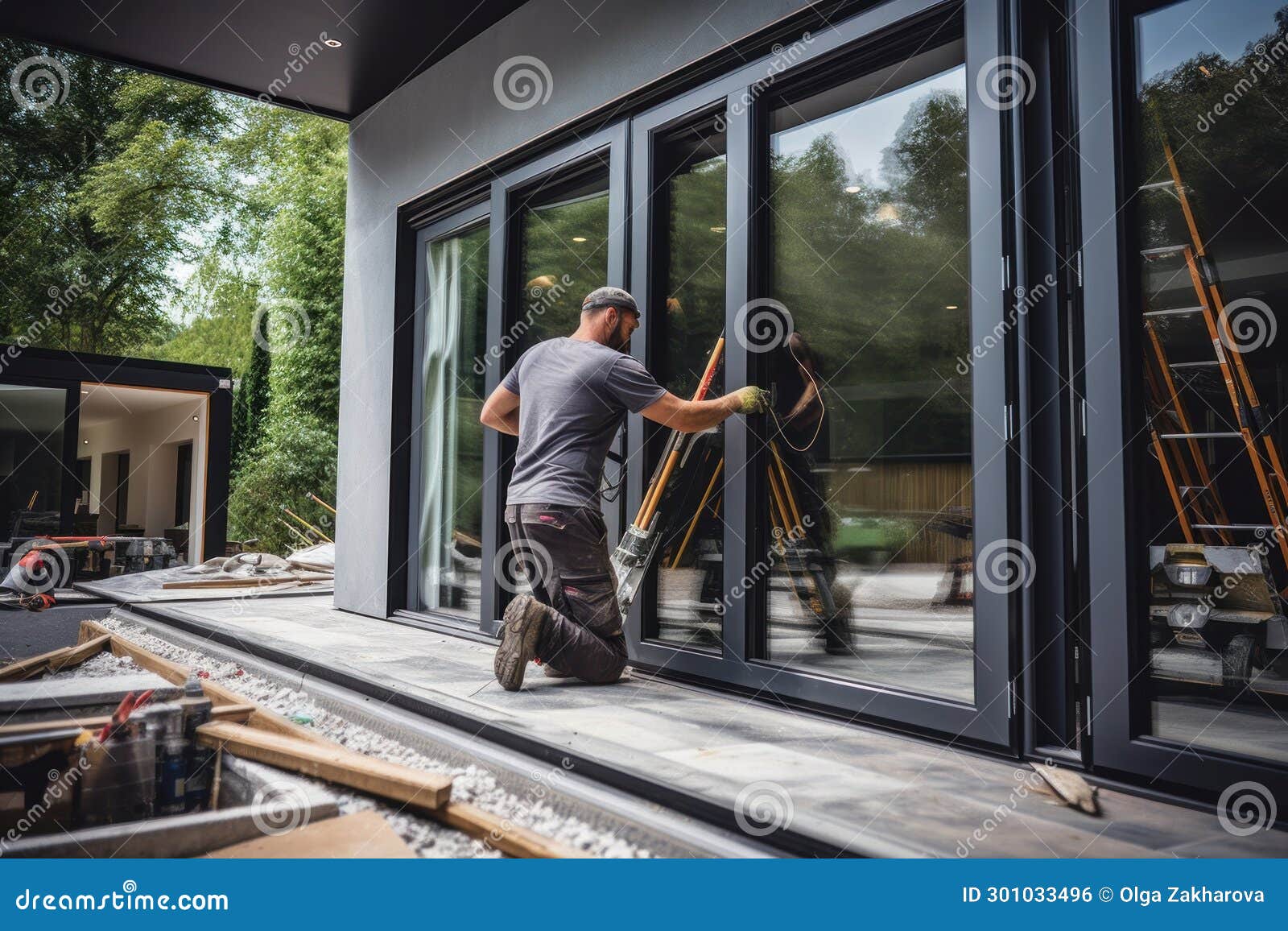 Man Fixing Glass on a House Stock Illustration - Illustration of ...