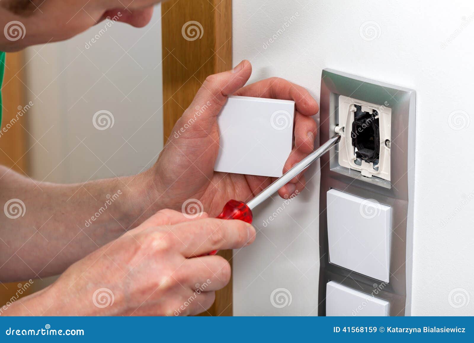 Man Fixing the Light Switch Stock Image - Image of equipment, power ...