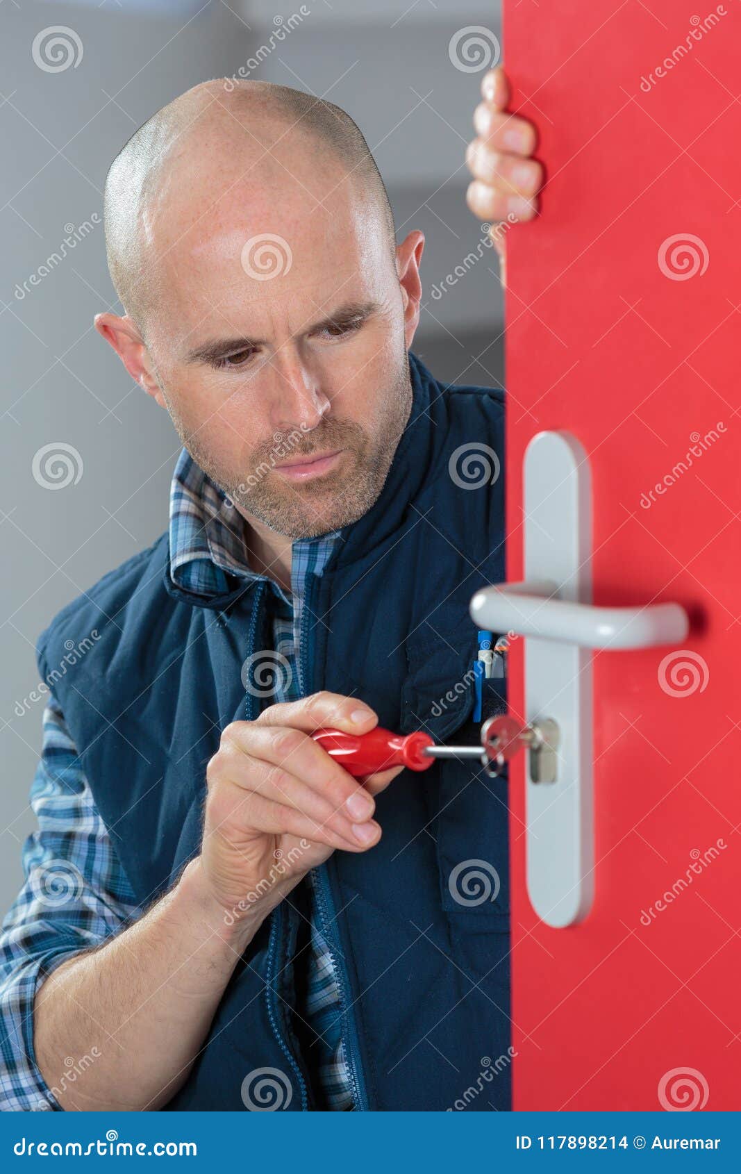 Man Fixing Lock on Internal Door Stock Photo - Image of work, handle ...