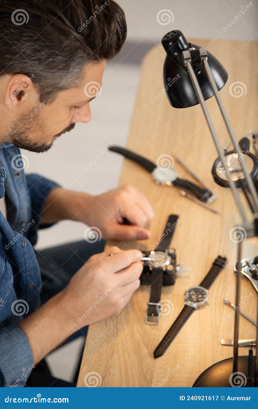 Man Fixing Mechanical Watch Stock Image - Image of watchmaker ...
