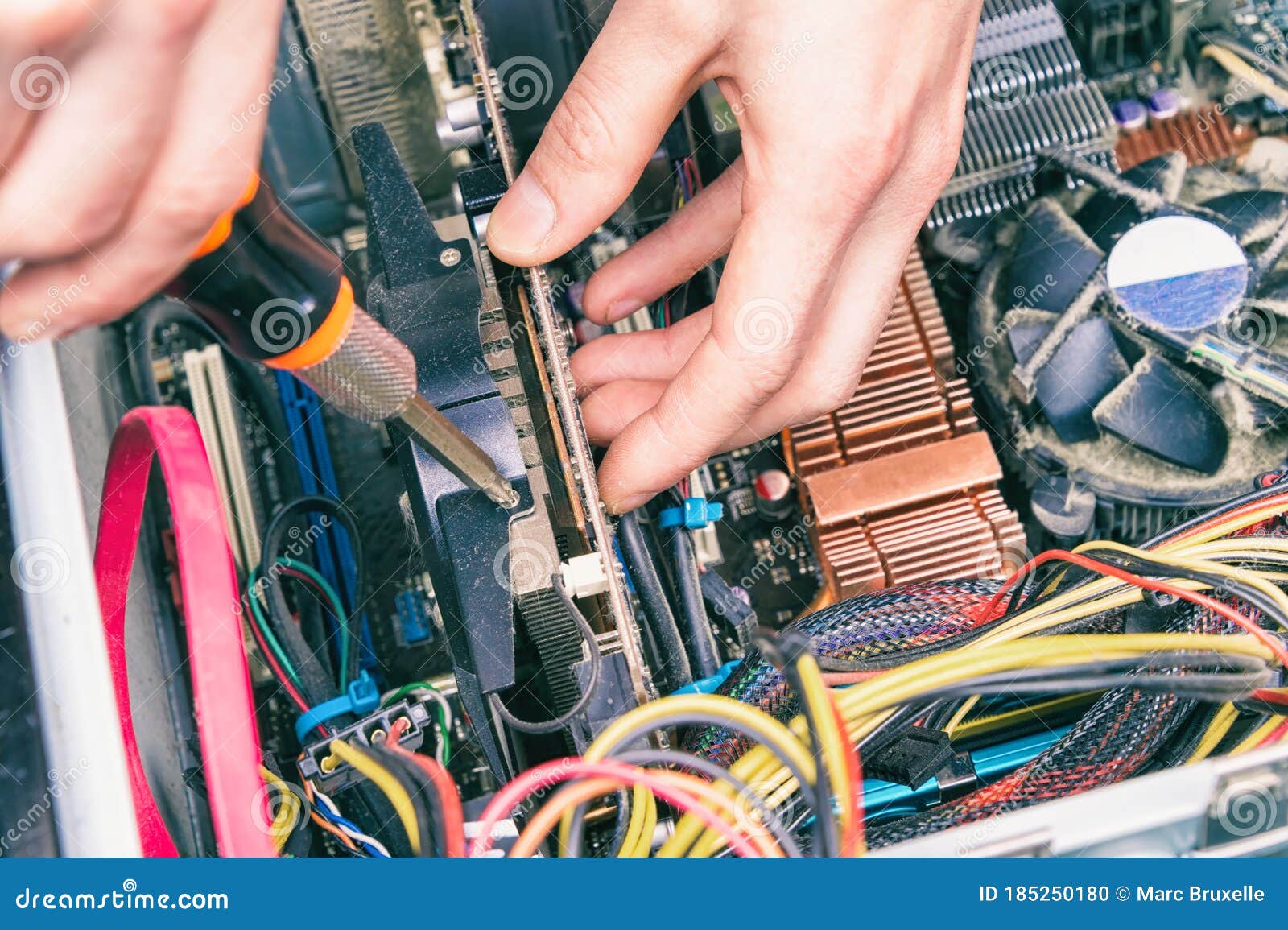 Man Fixing an Old Desktop Computer Stock Photo - Image of remove ...