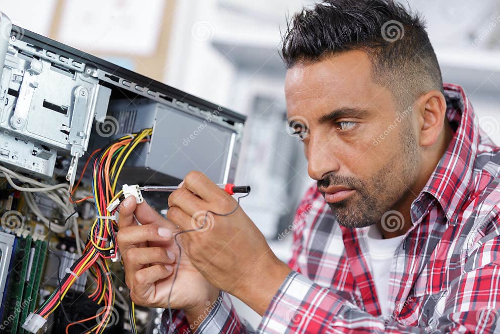 Man fixing pc stock photo. Image of adult, male, digital - 165447158
