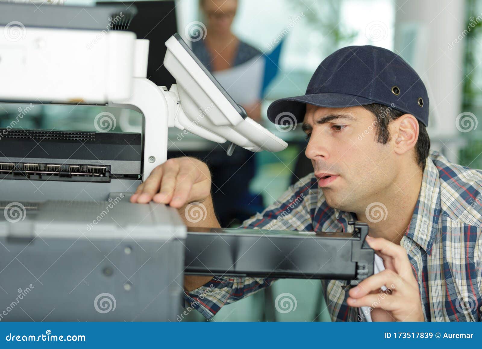 Man Fixing Printing Machine Stock Image - Image of engineering, system ...