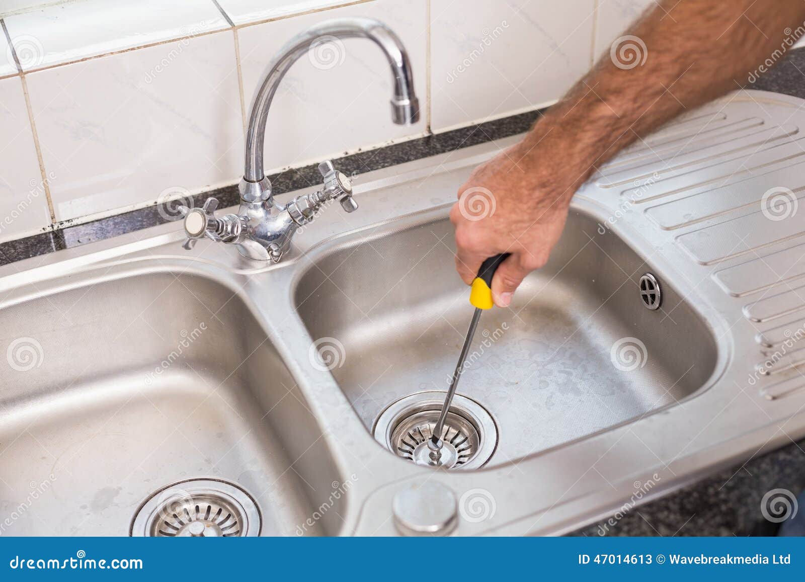 Man Fixing Sink with Screwdriver Stock Image - Image of home, sink ...