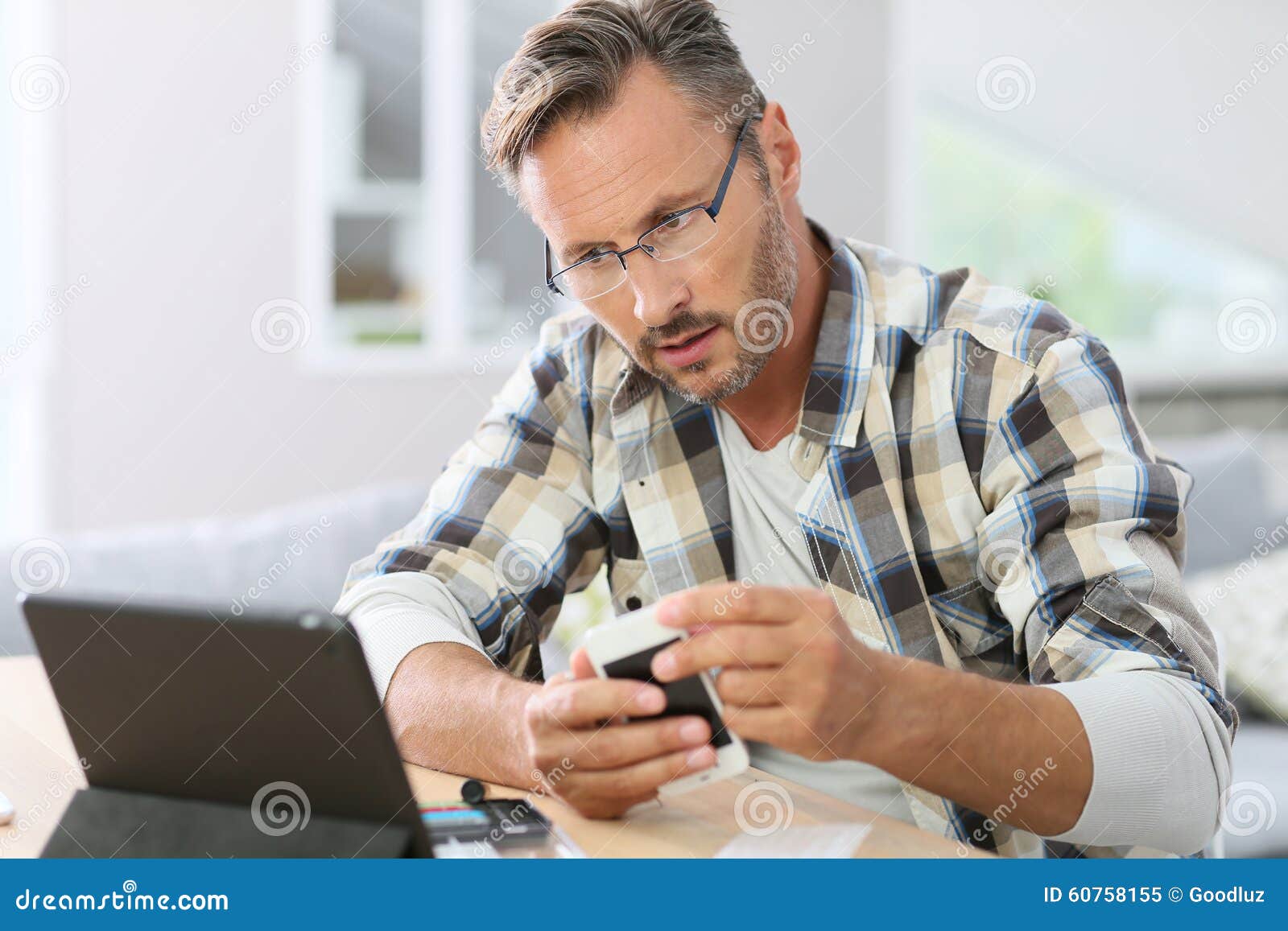 Man Fixing Smartphone with Internet Assistance Stock Image - Image of ...
