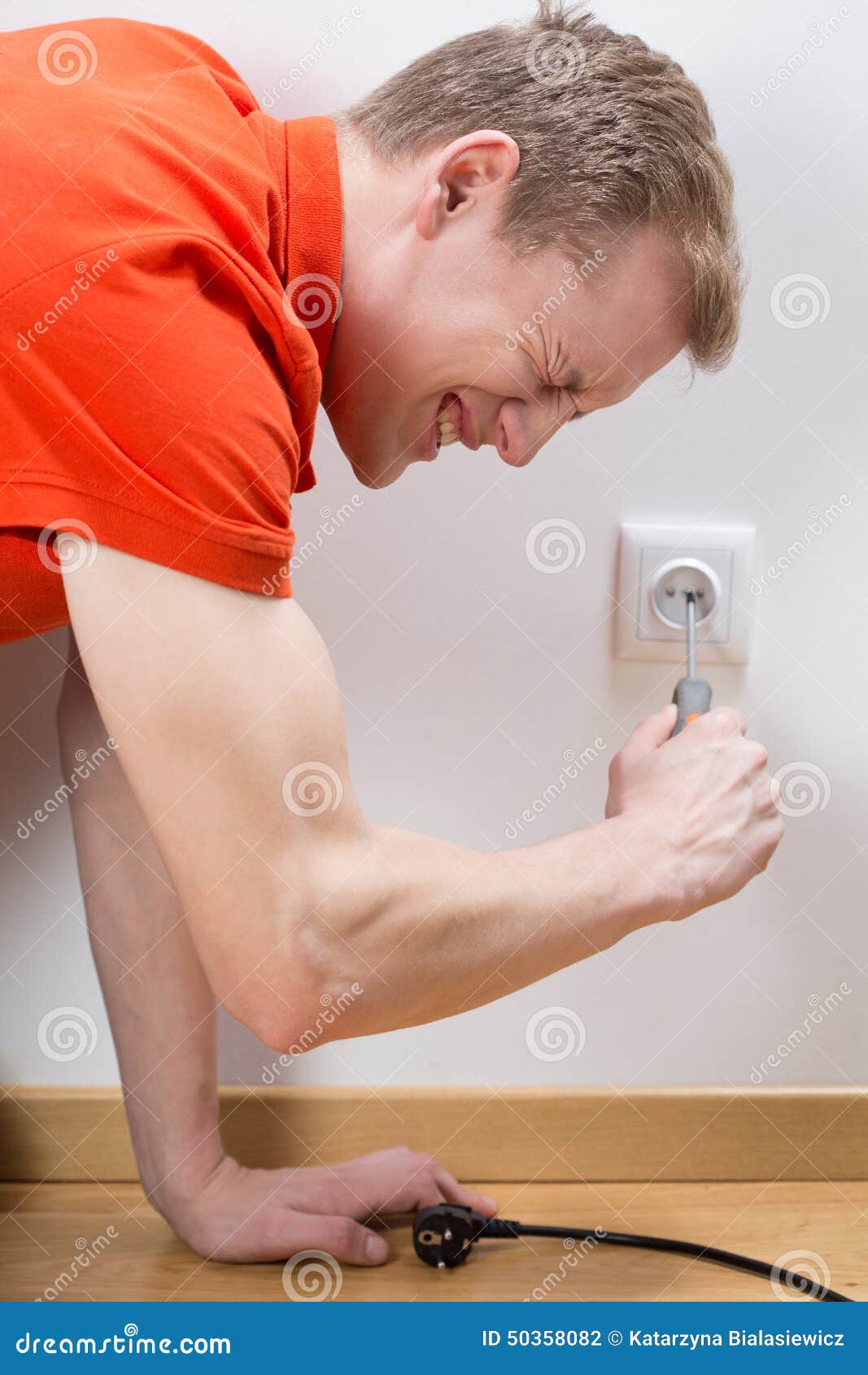 Man Fixing Socket Being Electrocuted Stock Photo - Image of repairman ...