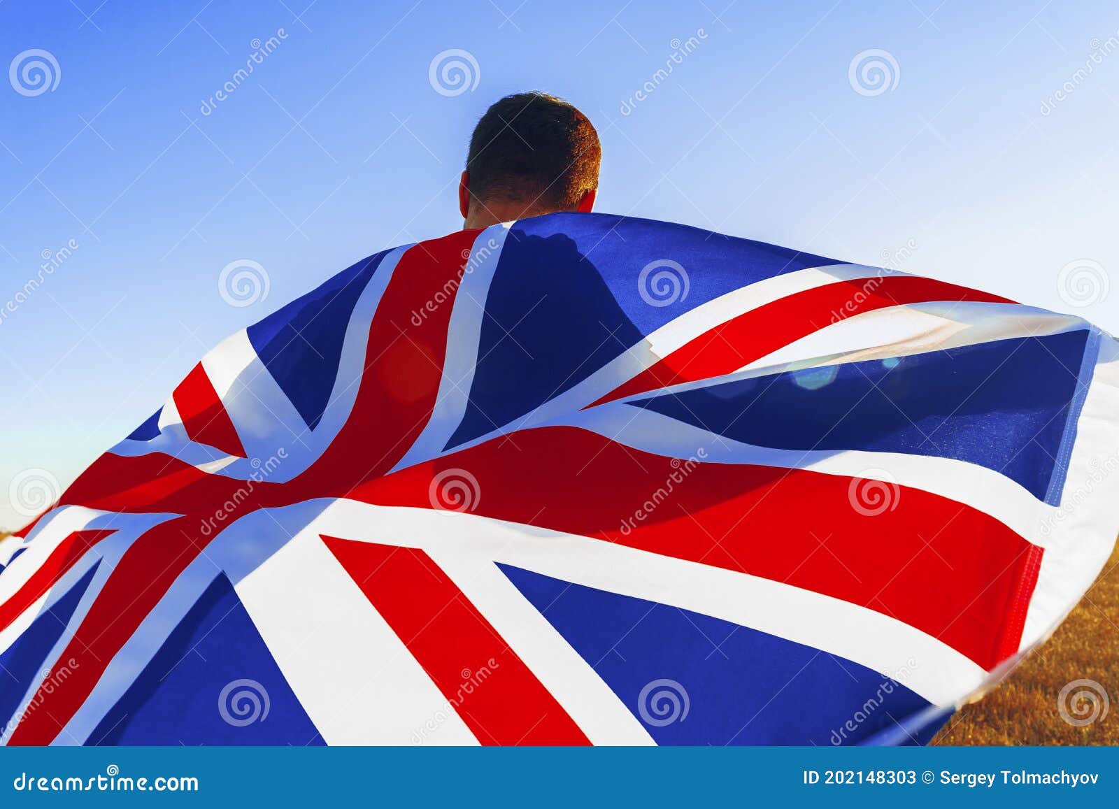 Man with a Flag of Great Britain Standing in Field Stock Image - Image ...